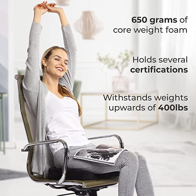 Memory Foam Cushion- Coccyx and Sciatic Nerve Pain Relief Cushion, Lower Back Pain Relief - Office Chair Cushion, Car Seat Cushion - Non-Slip Cushion