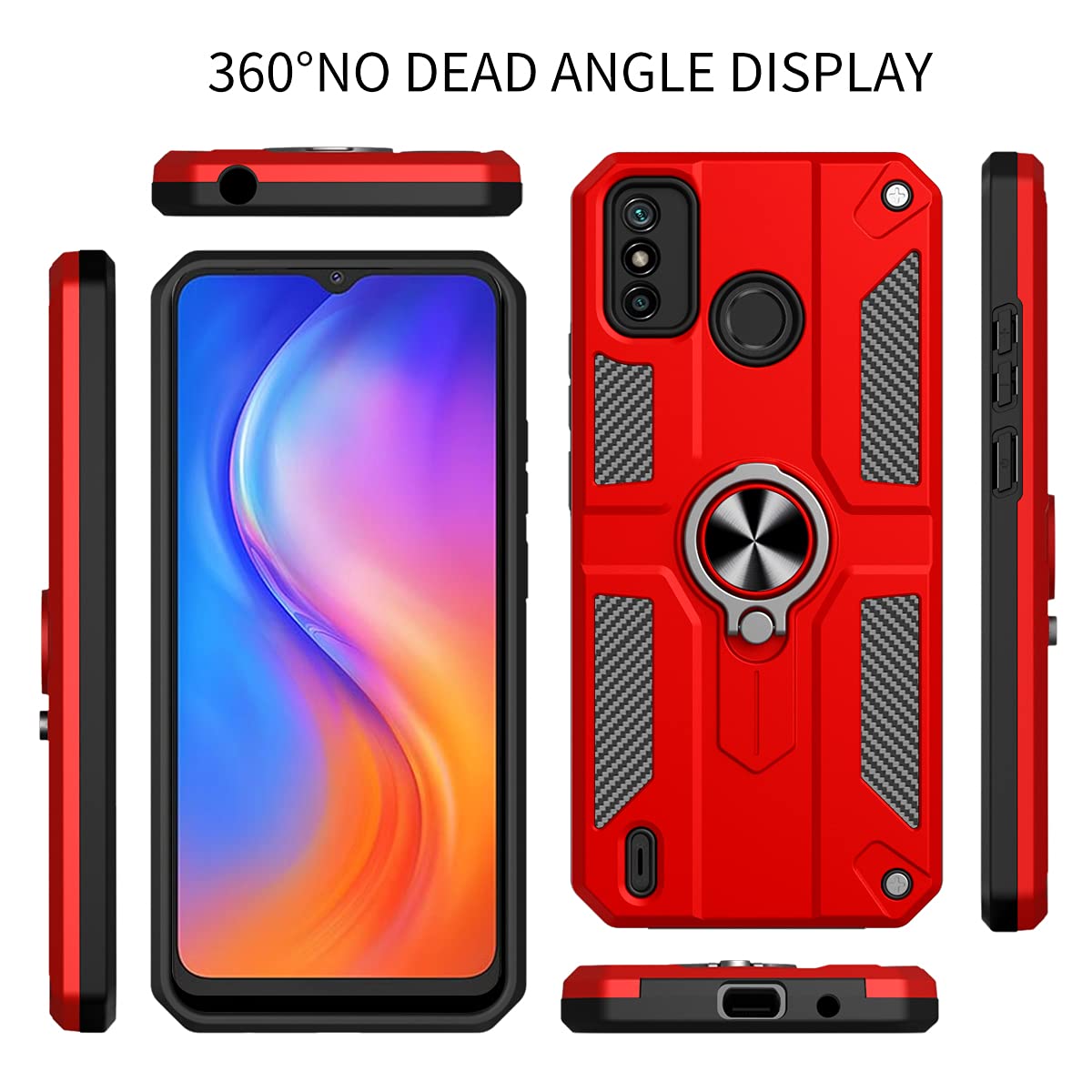 QCMM Compatible for Tecno Spark 6 Go Case Hybrid Heavy Duty Armor Dual Layer Anti-Scratch Case Cover with Kickstand, Black