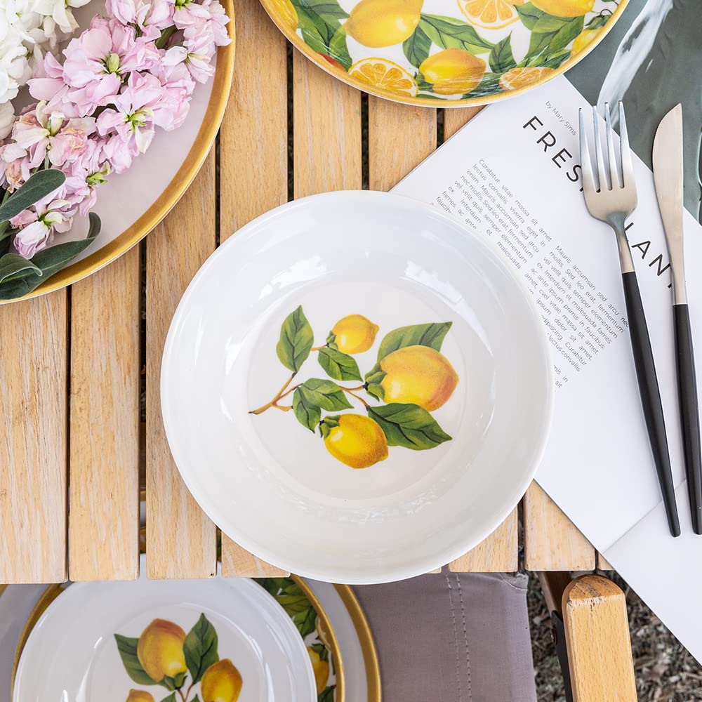 Salad Bowl - 6pcs Melamine Cereal Bowls for Daily Use,Soup Bowls,Durable and BPA Free, Dishwasher Safe, Lemon