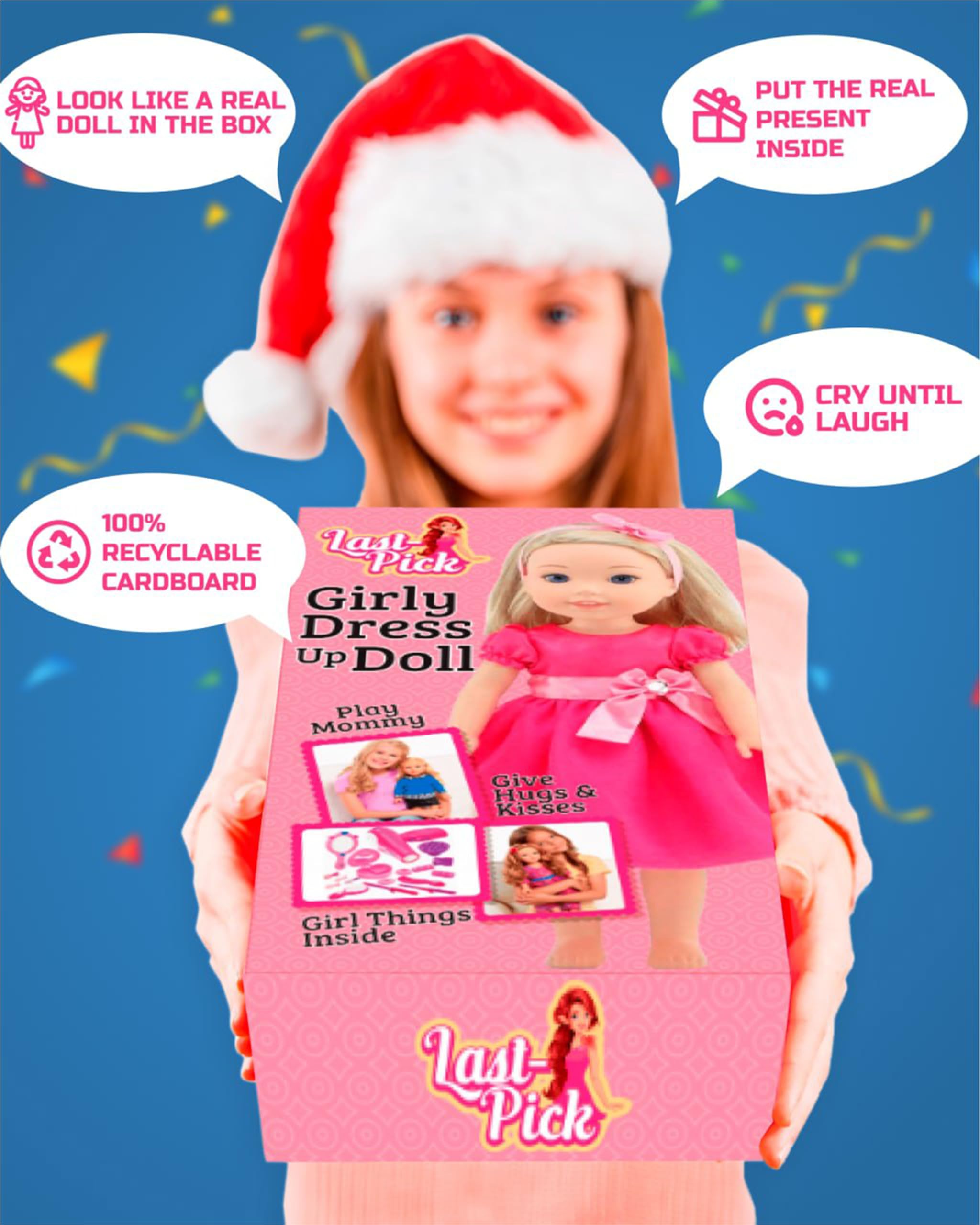 Skywin Prank Gift Box Sleeve - Fake Prank Box disguise Gift a Girly Dress-Up Doll for adults or kids - Novelty Gag Gift Box for Pranksters (Doll)