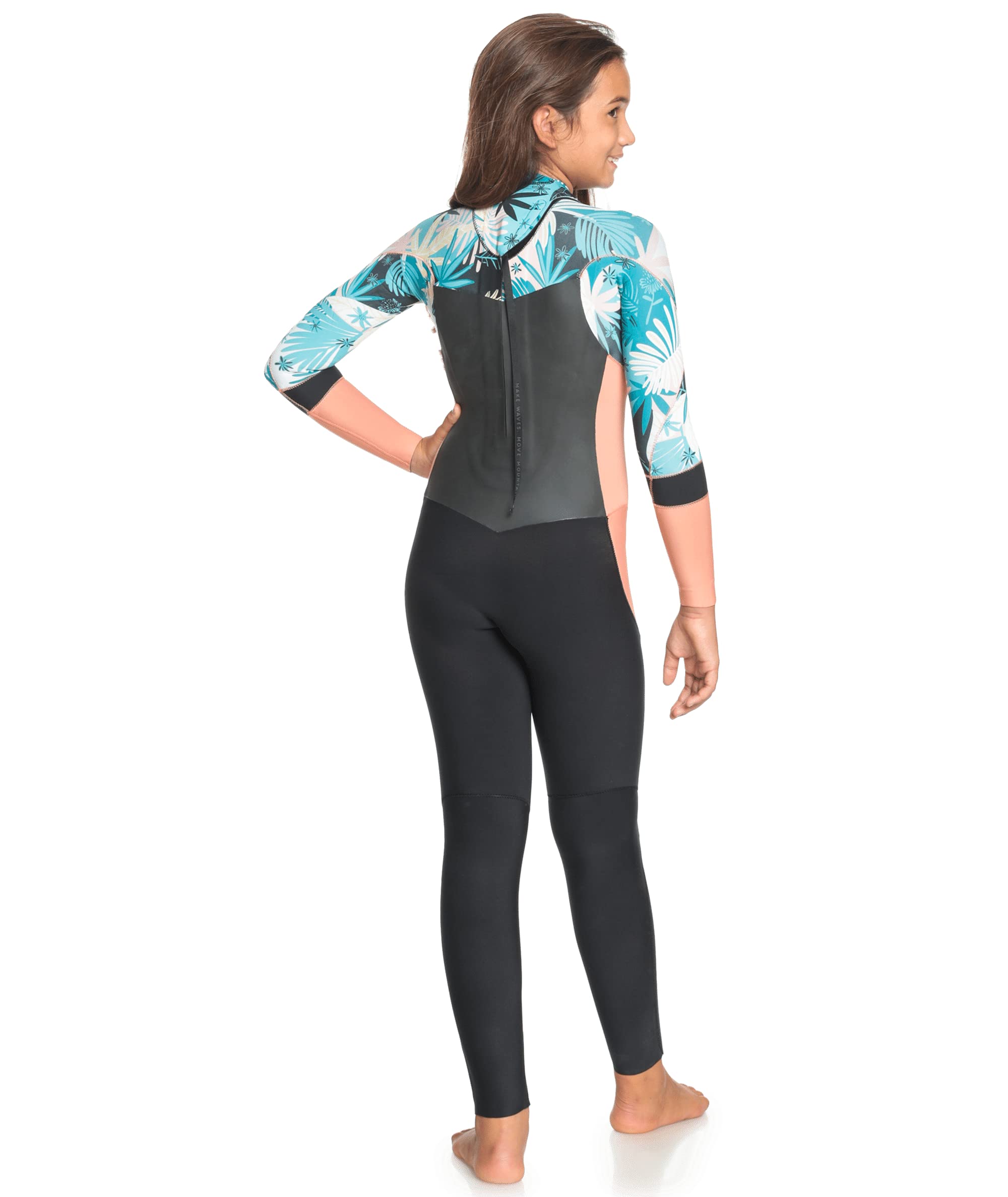 Roxy Girls 4/3 Syncro Girl Back Zip GBS Wetsuit - Black/Pale Coral/Butter | 10G
