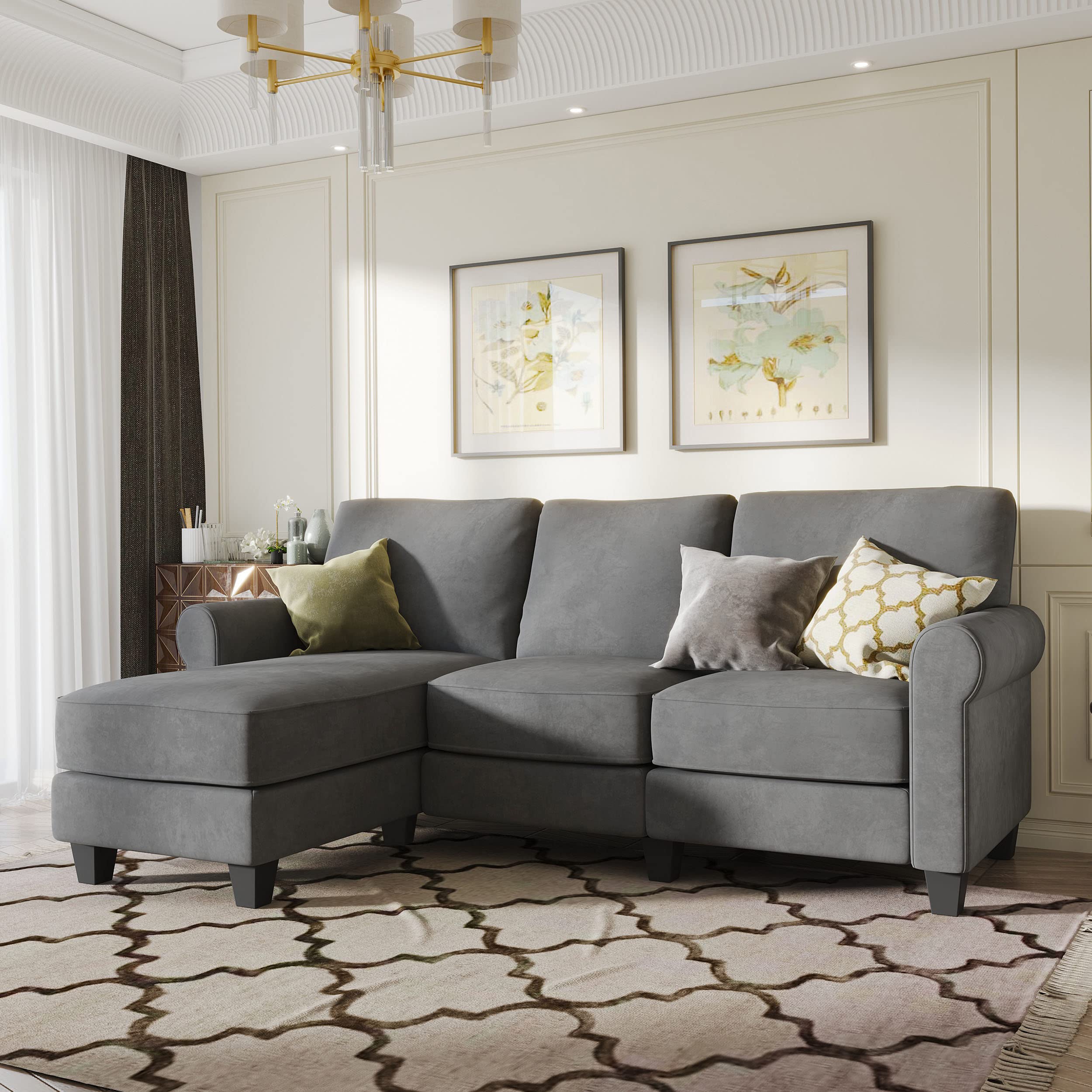 Nolany Reversible Sectional Sofa Couch L Shape Sofa Couch Convertible Sectional Couch for Small Apartment (Dusty Grey)