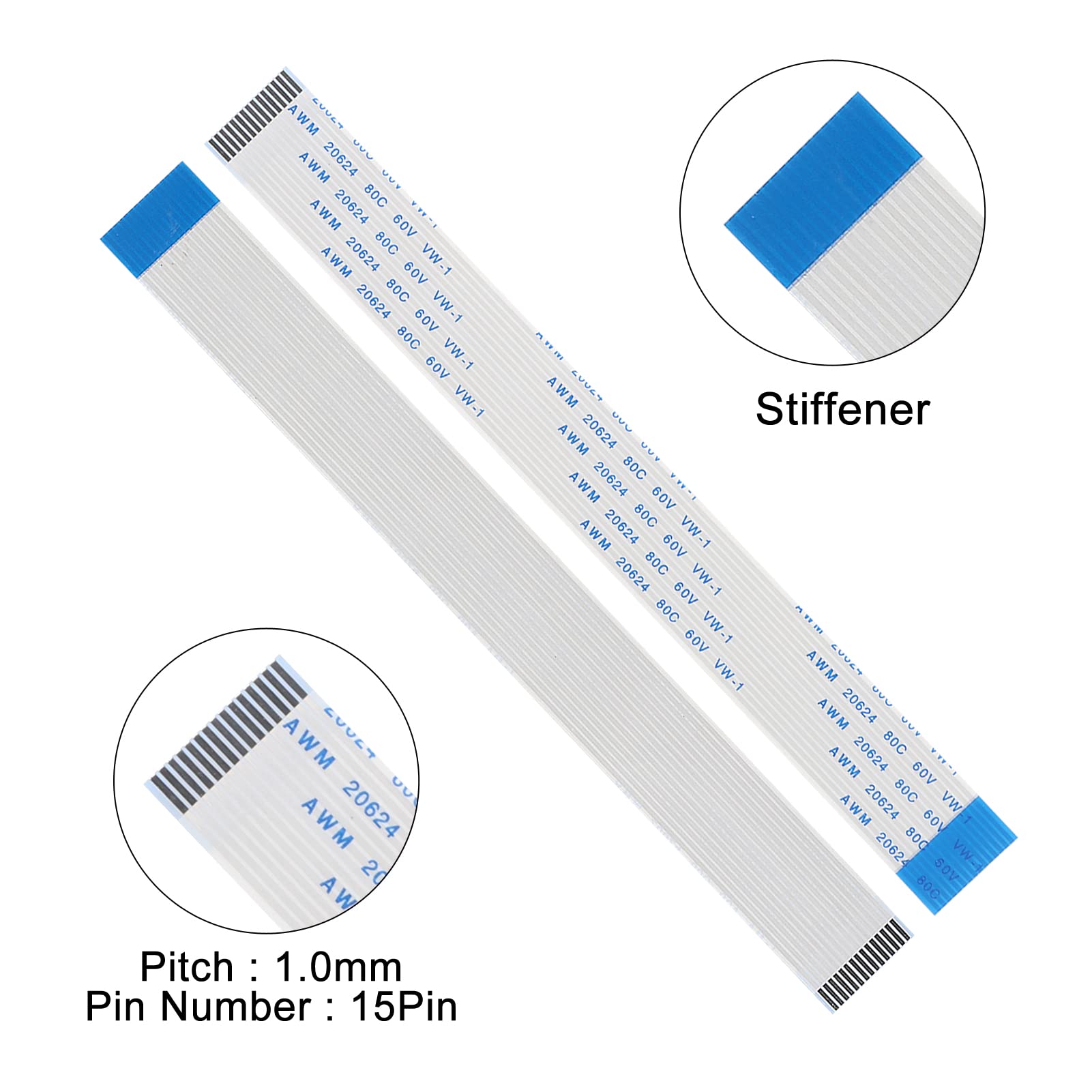 Shutao 7Pcs Raspberry Pi Camera Cable 15 Pin Flexible Flat Cable 5.90/11.81/19.68/39.37/78.74in White Ribbon Extension Cable for Pi A/B/B+, 2, 3 3B+, 4 and 5.90/11.81 Golden Cable for Pi Zero/Zero w