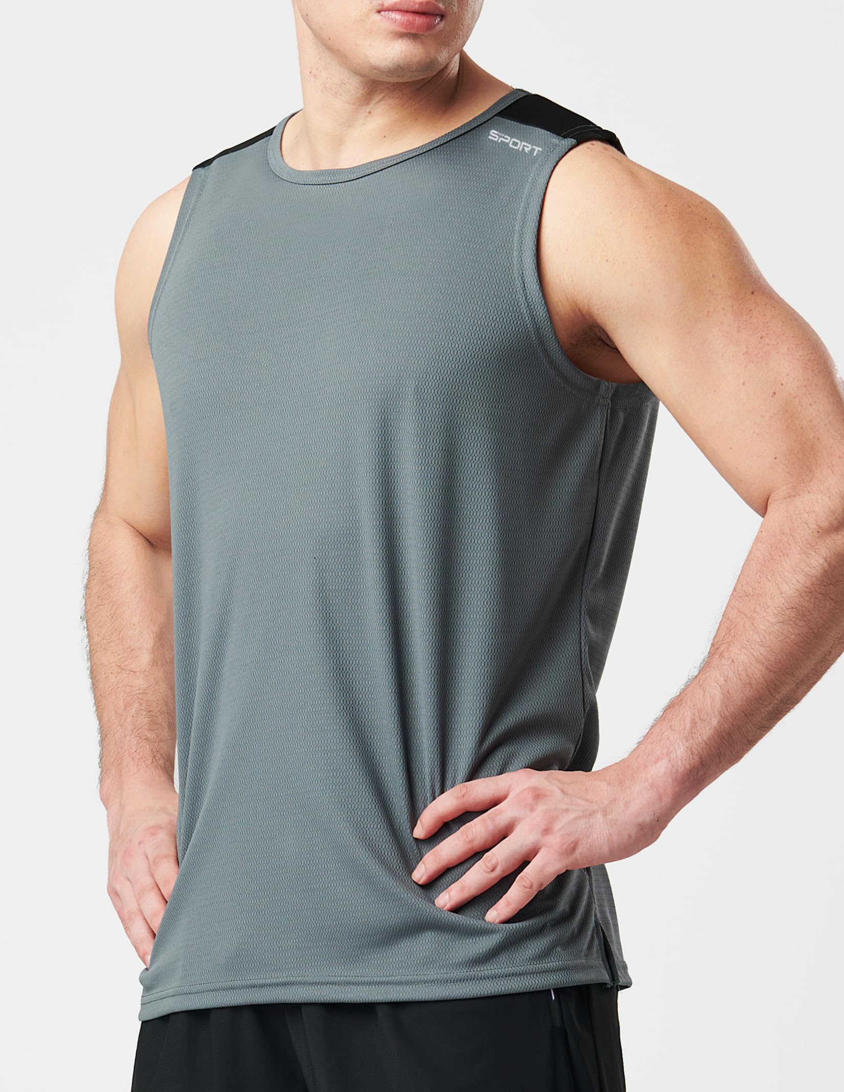 Liberty Imports Pack of 5 Men's Stretch Cool Dry Muscle Tank Tops Athletic Crewneck Sleeveless Workout Shirts (Black/White/Gray/Gradient Red/Gradient Blue, Medium)