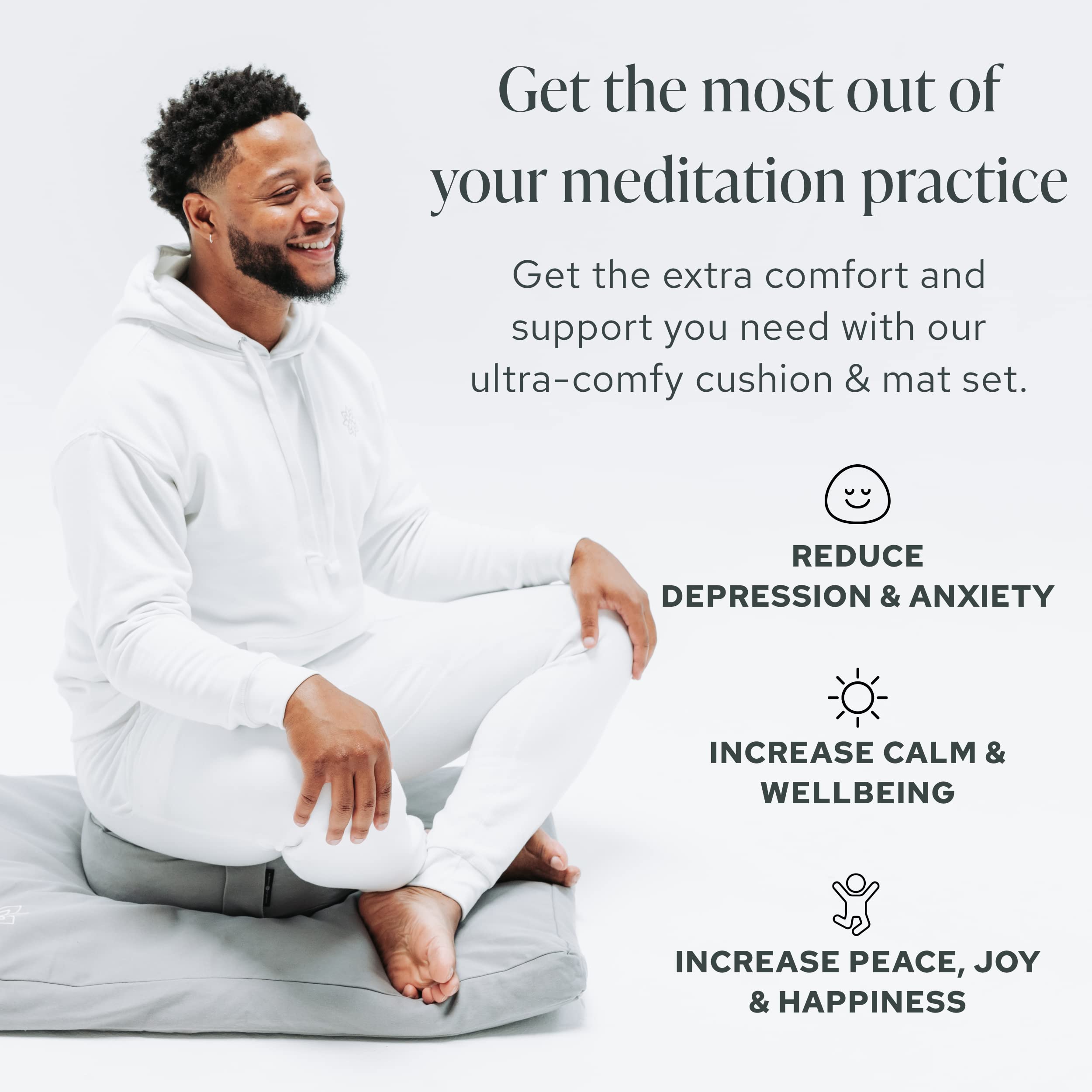 Mindful & Modern Meditation Cushion and Zabuton Meditation Mat Bundle - 100% Cotton Meditation Cushion Set for Yoga - Buckwheat Zafu Floor Pillow and Rectangular Mat - Slate Grey Color