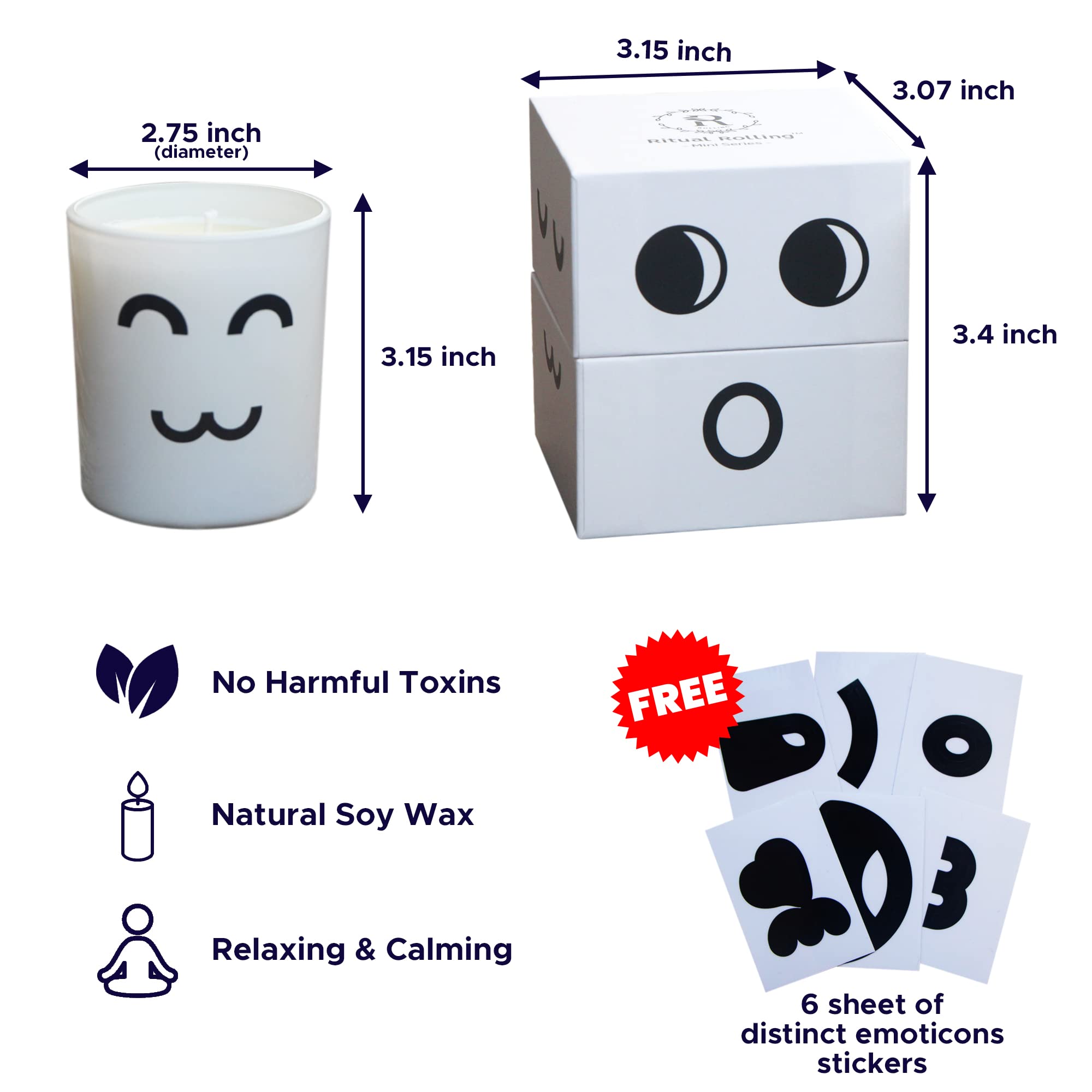 Ritual Rolling Scented Candle, Candle Gift Set, Soy Candle, Candle Pack, Relaxing Candle, Meditation Candles, Calming Candles Comes with Glass Candle Jar (White)