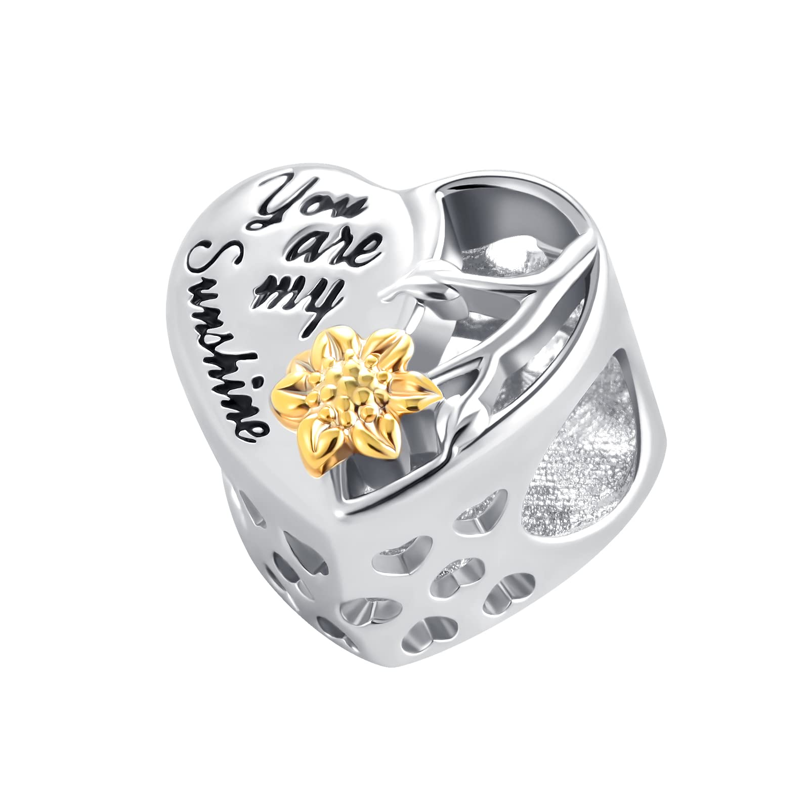 QeenseKc You are My Sunshine Charm Openwork Inspirational Sunflower Flower Bead Charm Bead for Pandora Bracelet Christams Gift (Aut-90_Sunshine)