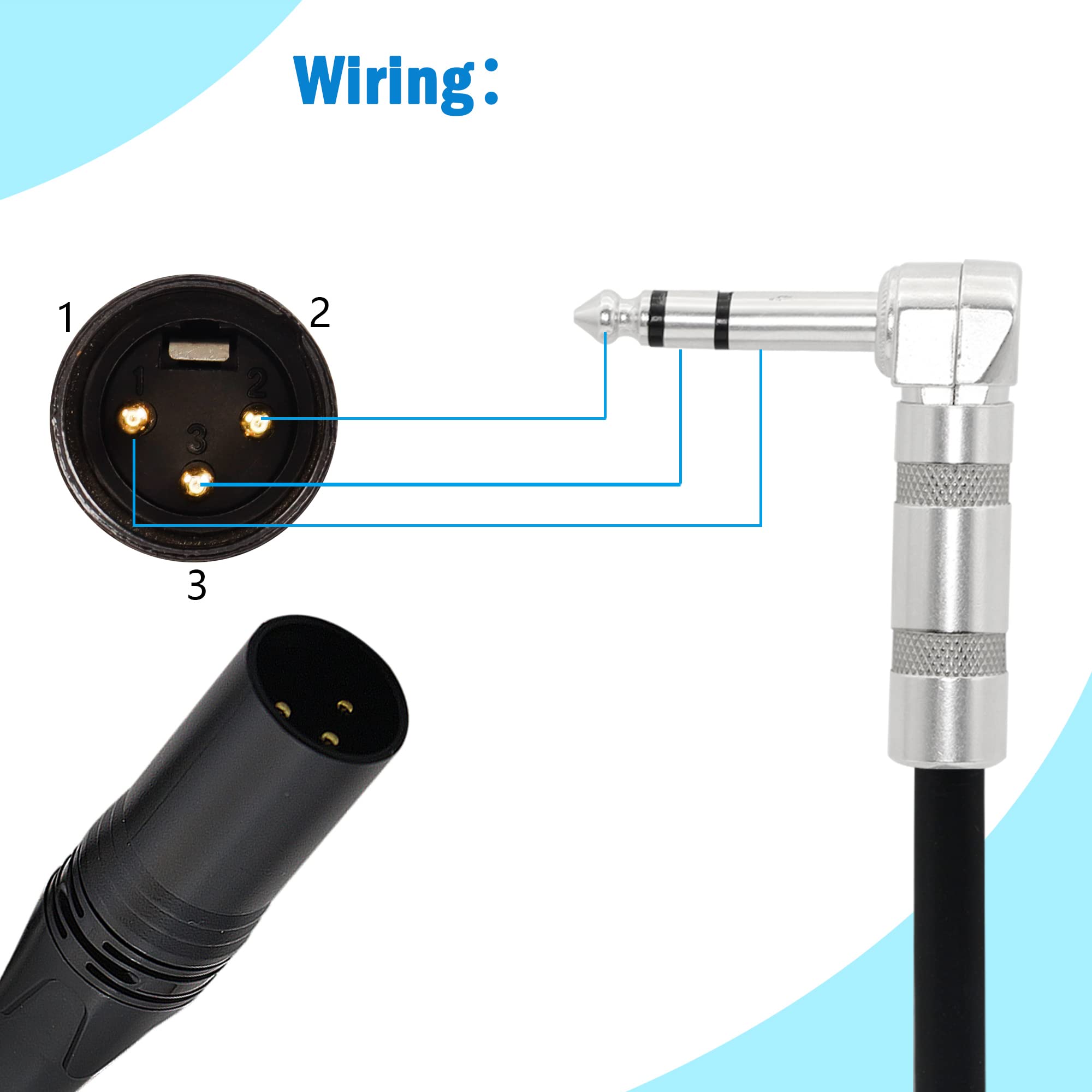 PNGKNYOCN 1/4 to XLR Cable 90 Degree Right Angle 6.35 mm TRS Male Plug to XLR Male Plug Audio Stereo Microphone Cable for Speakers, Stage, DJ and More(50cm)