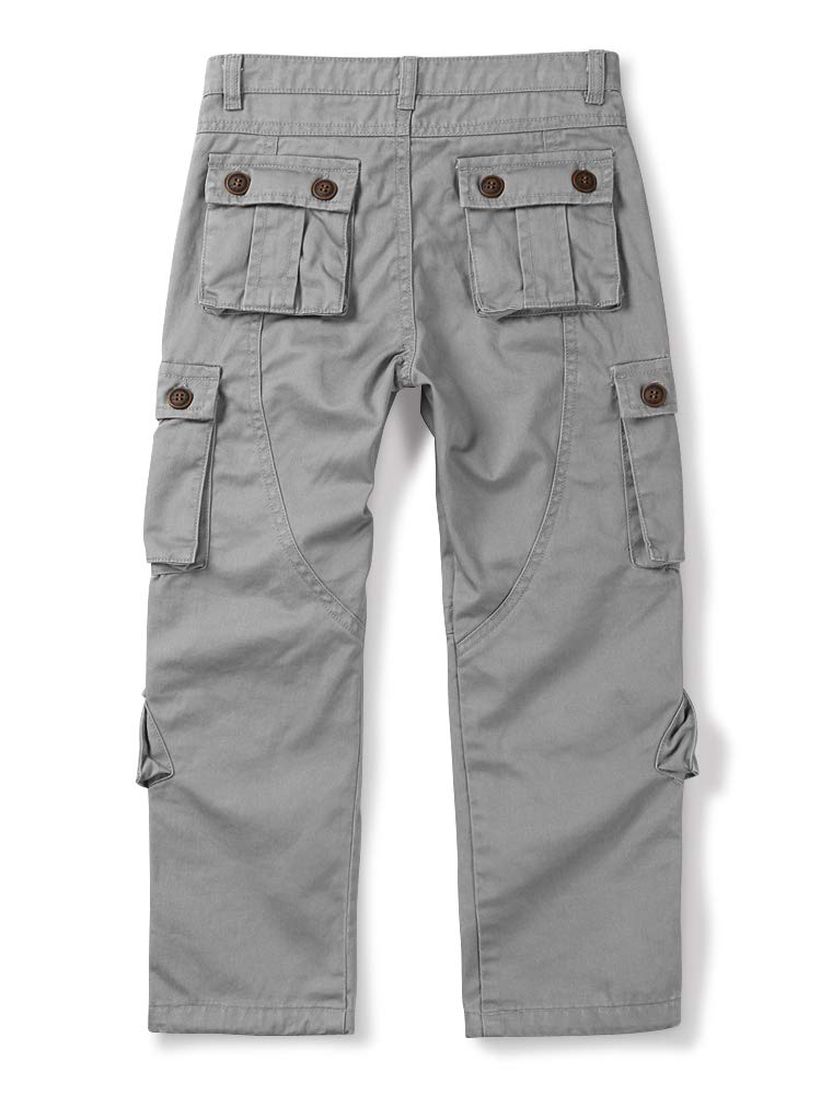 OCHENTA Boys Cargo Pants 8 Pockets Casual Hiking Scout Slacks Light Grey Tag 170-11-12 Years