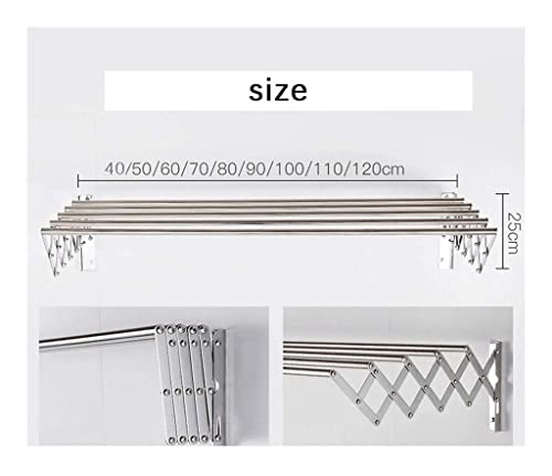 XMCX Wall Mounted Laundry Drying Rack 304 Stainless Steel 5 Rods Collapsible Dryer Towel Rack Home Folding Washing Line Clothes Airer Easy Storage for Indoor Outdoor (Size : 120cm/47.2in)