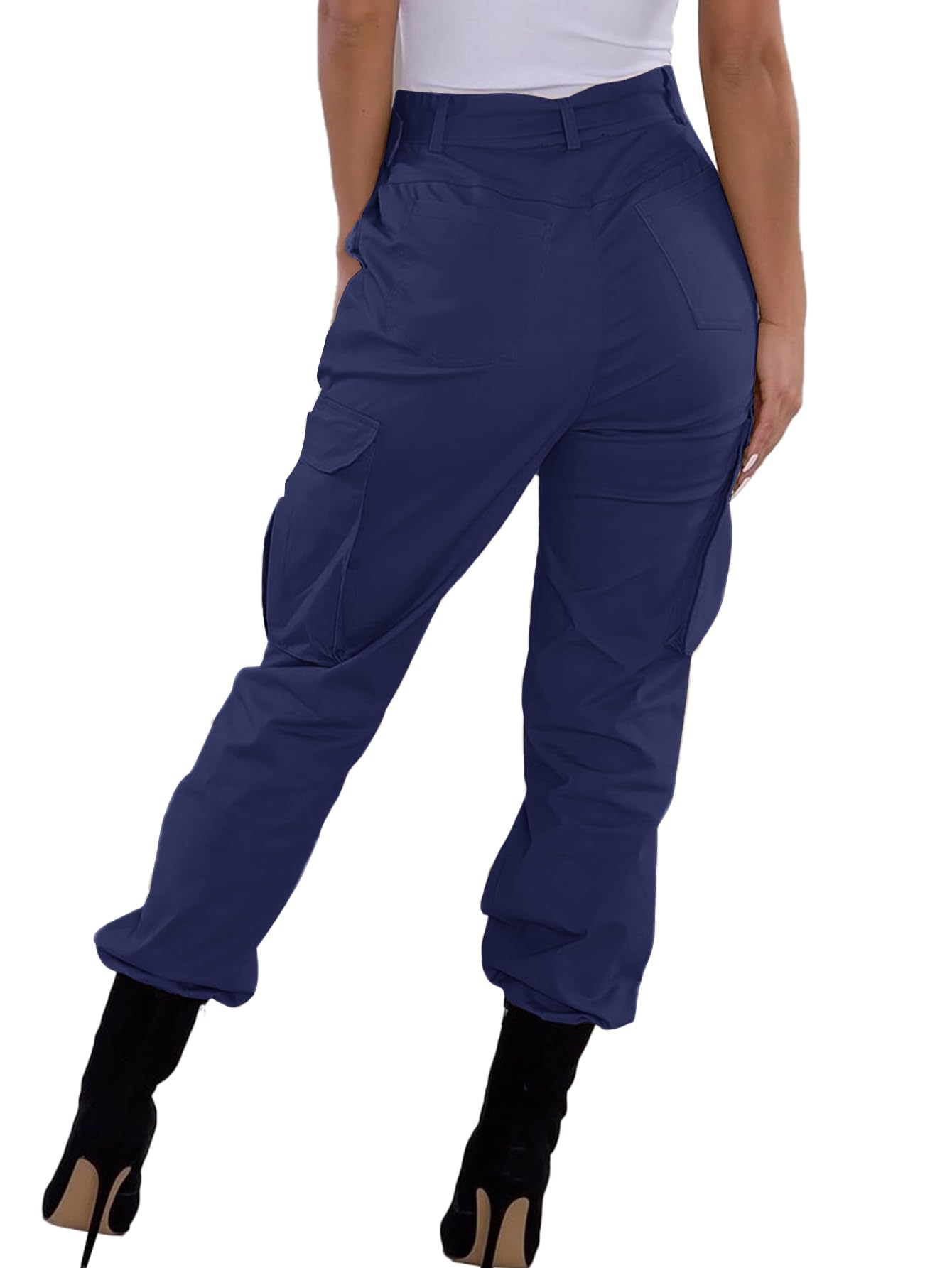 LYANER Women's Casual Cargo High Waisted Solid with Pocket Baggy Jogger Pants Khaki Medium