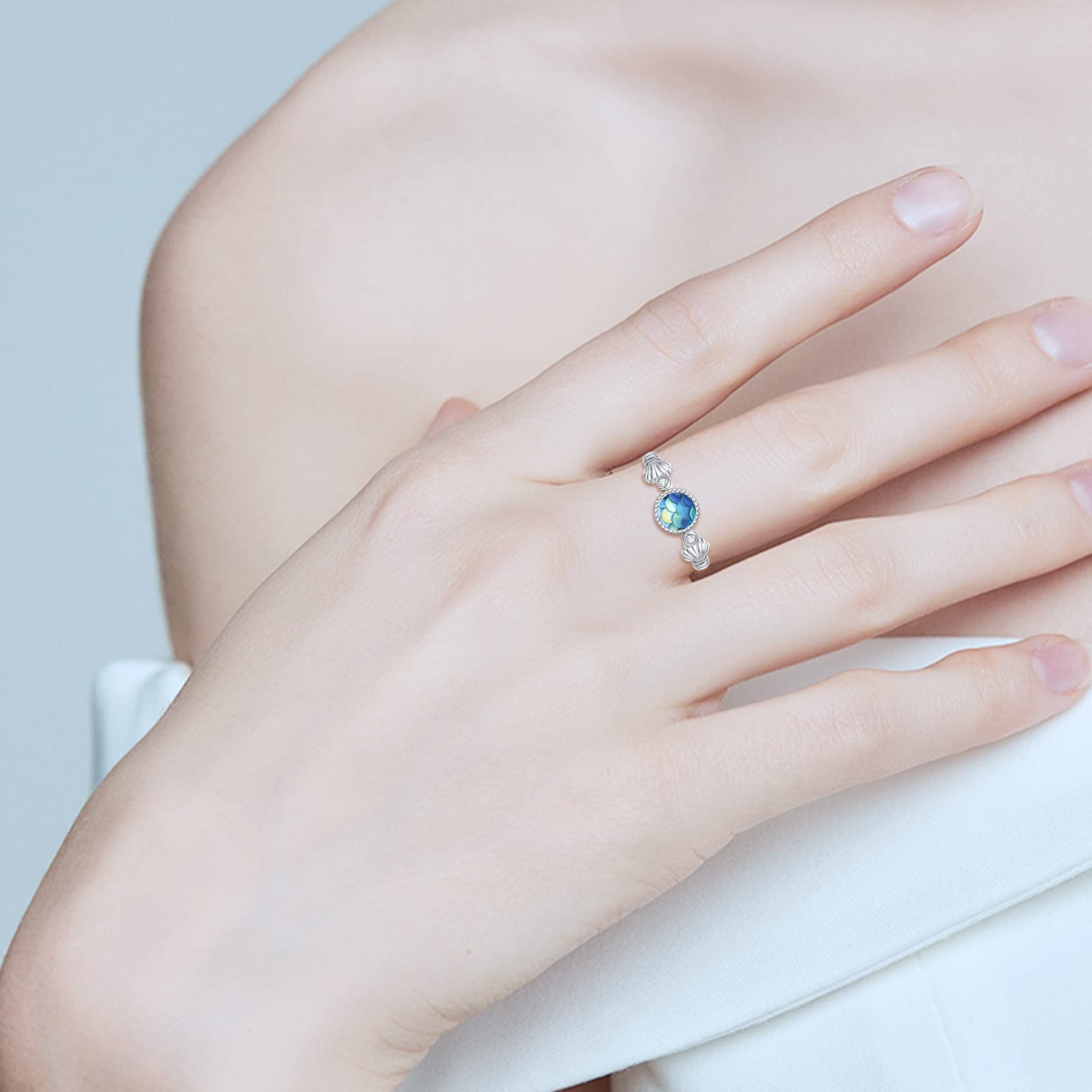 Sea Shell Ring Mermaid Scale Ring 925 Sterling Silver Adjustable Mermaid Rings Seashell Jewelry Gifts for Women