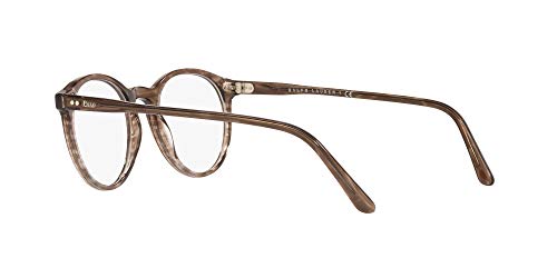 Polo Ralph Lauren Men's PH2083 Round Prescription Eyewear Frames, Shiny Striped Brown/Demo Lens, 50 mm