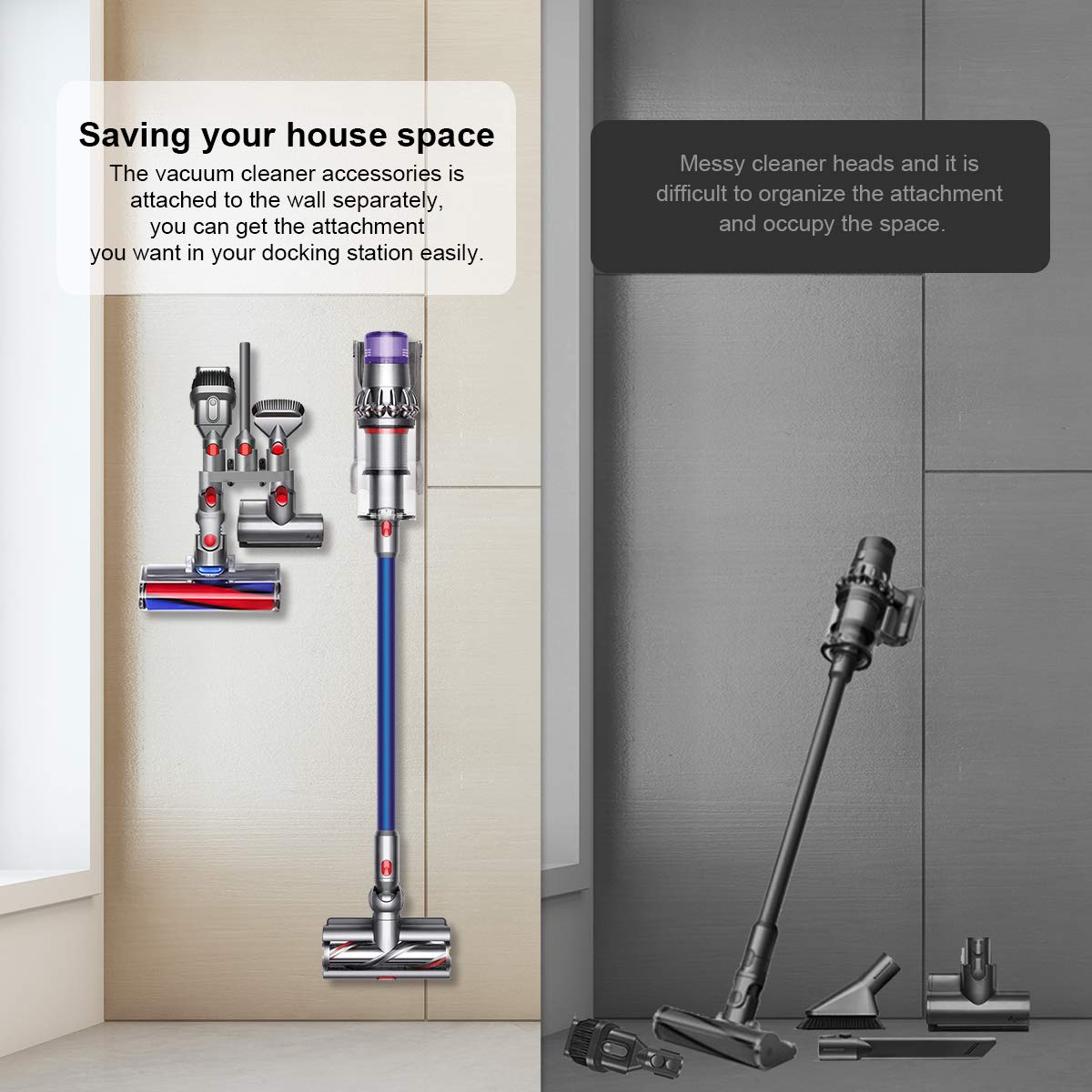 LANMU Wall Mount Accessory Holder Compatible with Dyson V15 V12 V11 V10 V8 V7 Outsize Vacuum Cleaner, Attachment Organizer, No More Messy Tools (Gray)