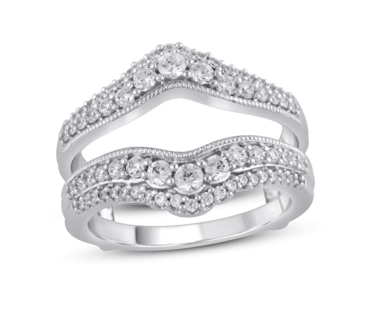 PVN Jewels 925 Sterling Silver Round CZ V Wrap Ring Guard Enhancer Rings Set Wedding Anniversary for Women 7.5