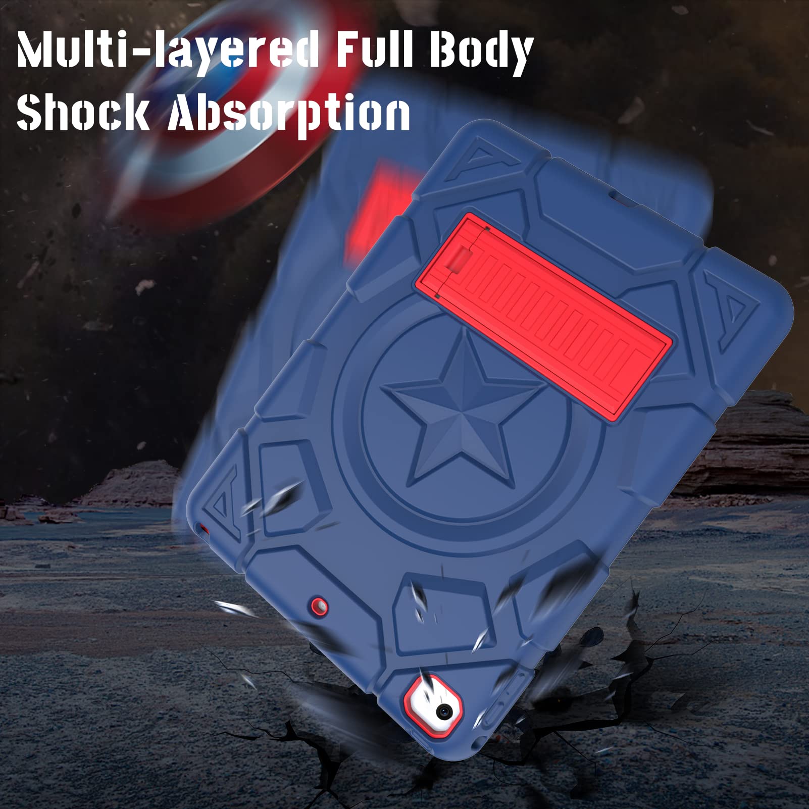 TIMISM 6th Generation Cases, 5th Generation Case, 9.7 Case, Air 2 Case, Hybrid Shockproof Rugged Drop Protection Case Built with Kickstand for Kids Boys, Blue+Red
