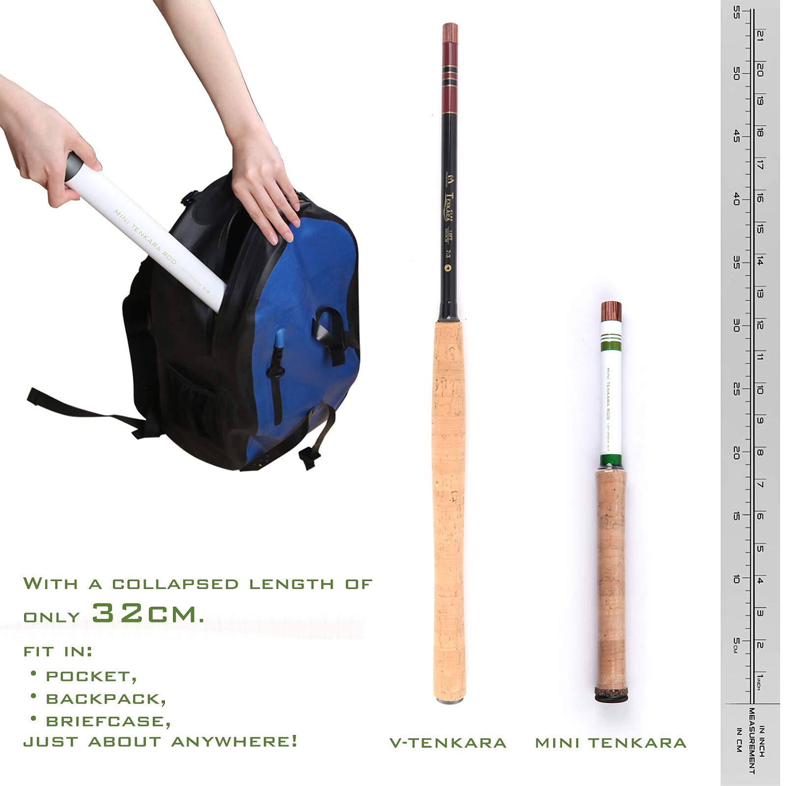 M MAXIMUMCATCH Maxcatch Mini Tenkara Fishing Rod and Rod Combo with Extra Rod Tip Section (Mini Tenkara Rod, 9'6'')