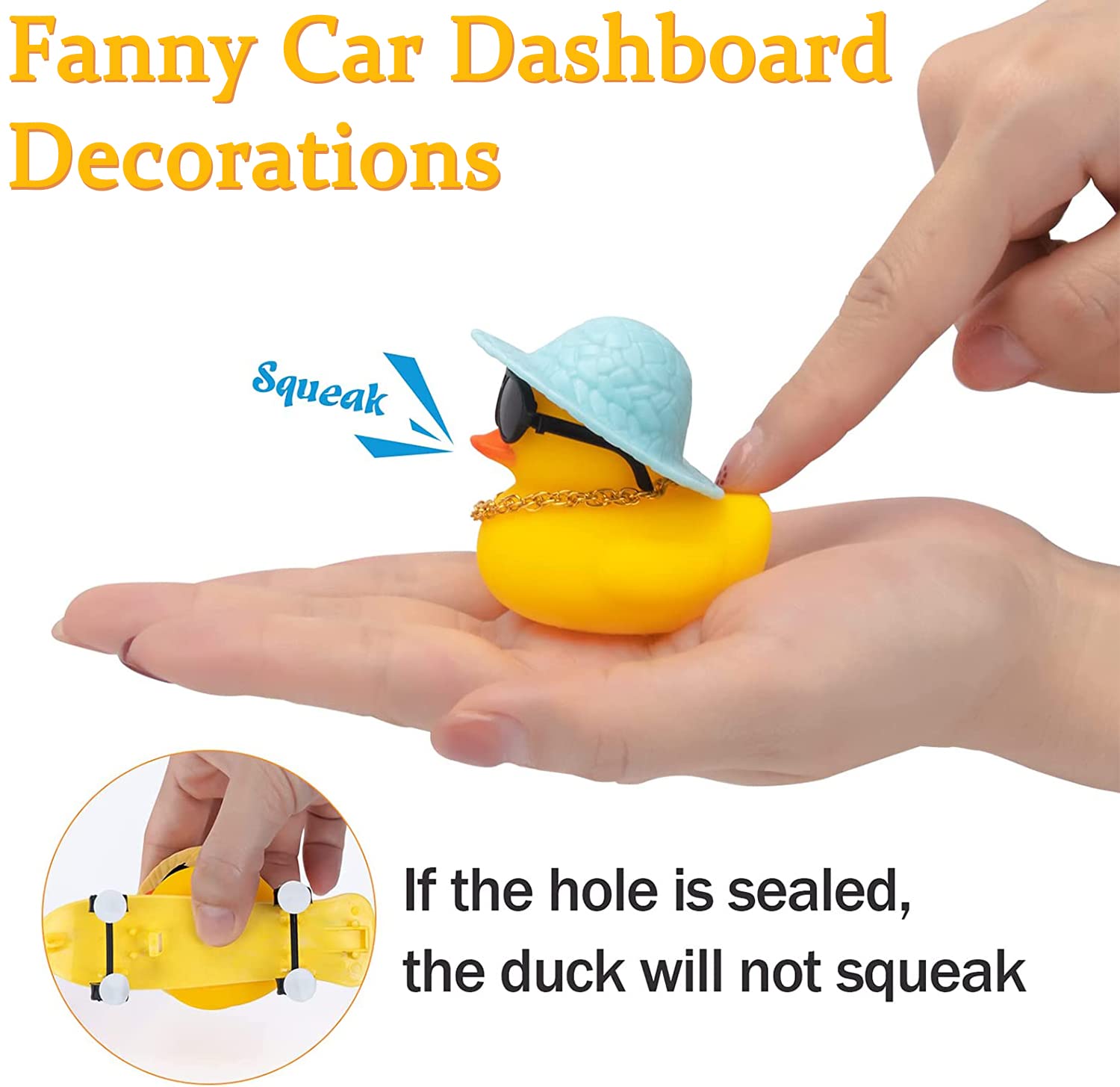 wonuu Car Duck Ornament Rubber Duck Car Dashboard Decoration for Car Dashboard Decoration Accessories with Mini Hat, Necklace, Sunglasses, Chair or Skateboard
