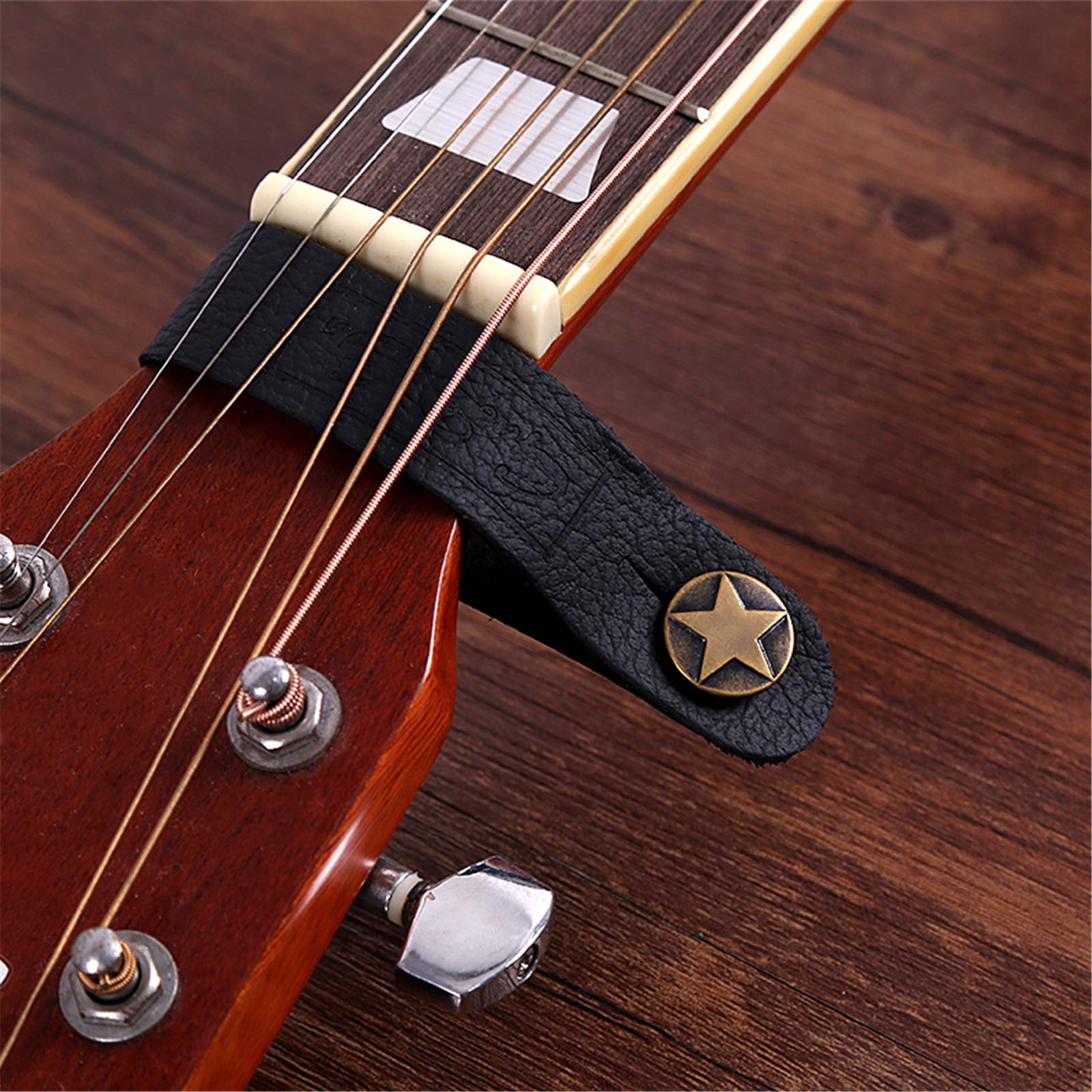 Miwaye Guitar Strap String, Black Leather Guitar Neck Strap Button, Acoustic Guitar Headstock Strap Tie, Strap Lock