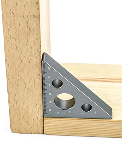QWORK Aluminum Alloy 45 Degree Angle Ruler, Woodworking Carpenter Imperial Metric Square Triangle Ruler Angle Measurement Workshop Measurement Tool