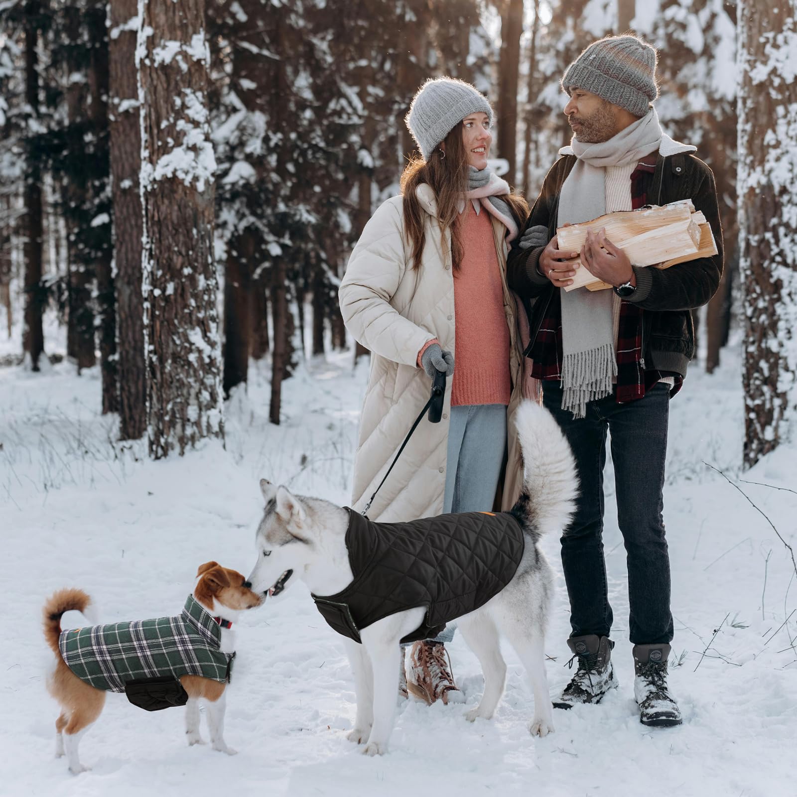 Kuoser Warm Reversible Dog Jacket Waterproof Winter Coat British Style Plaid Pet Clothes Cold Weather Coats Cozy Snow Vest for Small Medium Large Dogs Green XS