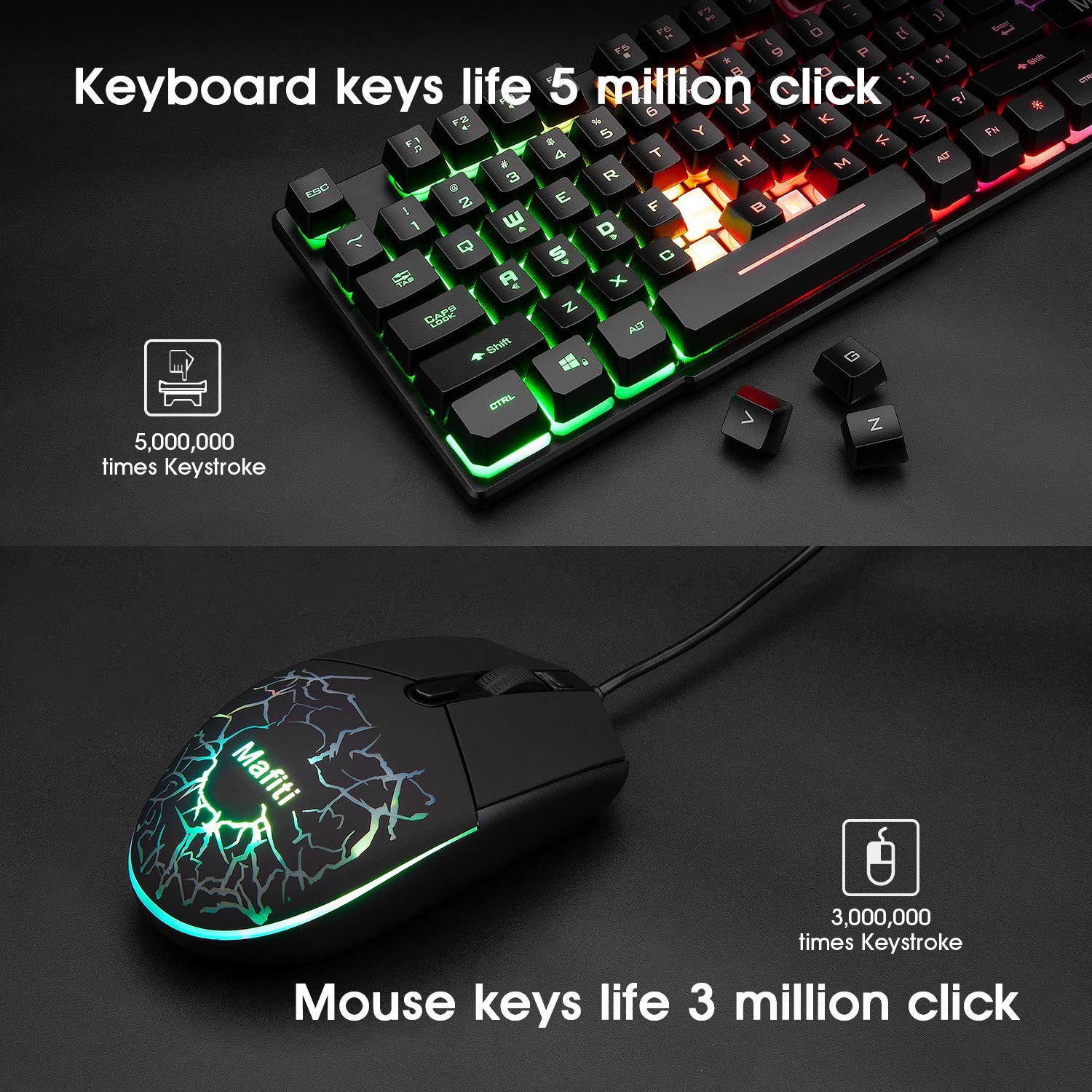 Mafiti Wired Gaming Keyboard Mouse Combo USB Backlit LED Keyboards RGB Mice Compatible with PC Laptop Desktop Computer for Business Office (Renewed)