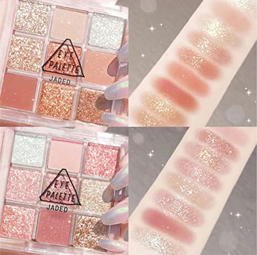PICKX 9 Colors Glitter Eyeshadow Makeup Palette Matte High Pigmented Colorful Creamy Texture Eye Shadow Powder Natural Waterproof Long Lasting Eyeshadow Powder Cosmetics (pink)