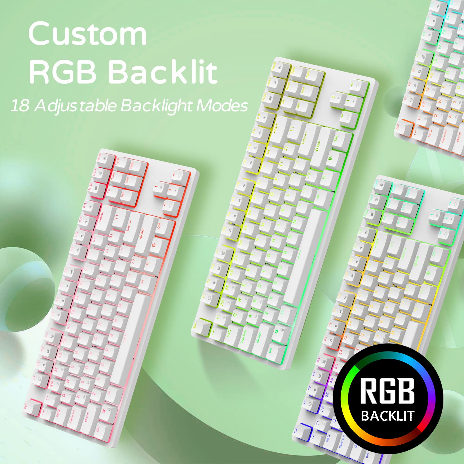 RK ROYAL KLUDGE RK87 Wireless Mechanical Keyboard, 75% TKL Hot Swappable RGB Bluetooth Gaming Keyboard Triple Mode BT5.1/2.4G/USB-C with 2 Detachable Frames, USB Hub, Silent Red Switch, White