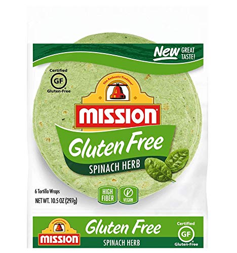 Mission Gluten Free Spinach Herb Tortilla Wraps (2 Packs) - Vegan - High Fiber - (12 Tortillas)