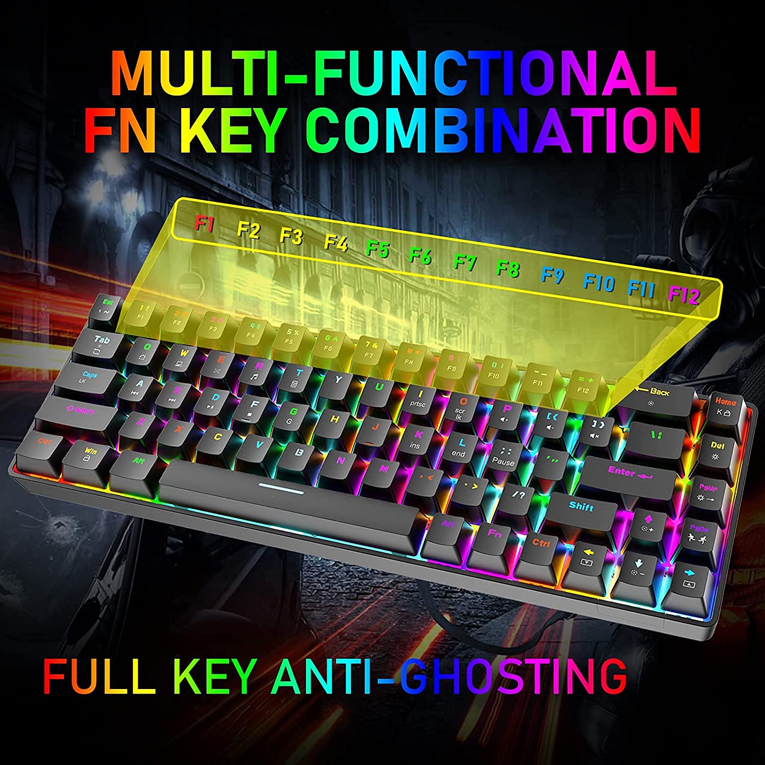 RK-T8 Pro Wired 60% Mechanical Gaming Mini NKRO Keyboard,18 Chroma RGB LED Backlit,TKL Layout,Ultra-Compact With 12 Multimedia Keys,Tactile Red Switch for Xbox,PC,FPS,MOBA,RPG,LOL,PUBG Win/Mac (White)