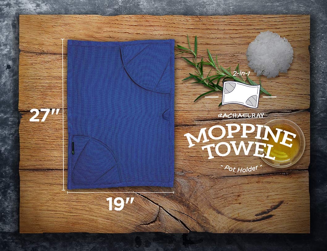 Rachael Ray Multifunctional 2-in-1 Moppine, Ultra Absorbent Kitchen Towel & Heat Resistant Pot Holder, Blue