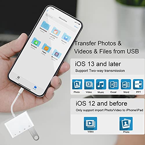UWECAN SD TF Card Reader for iPhone/iPad, 4 in 1 Micro SD/SD Card Reader to iPhone Adapter, SD Card Viewer USB OTG Adapter, Portable Camera Memory Card Reader for iPhone with PD 60W Fast Charging Port
