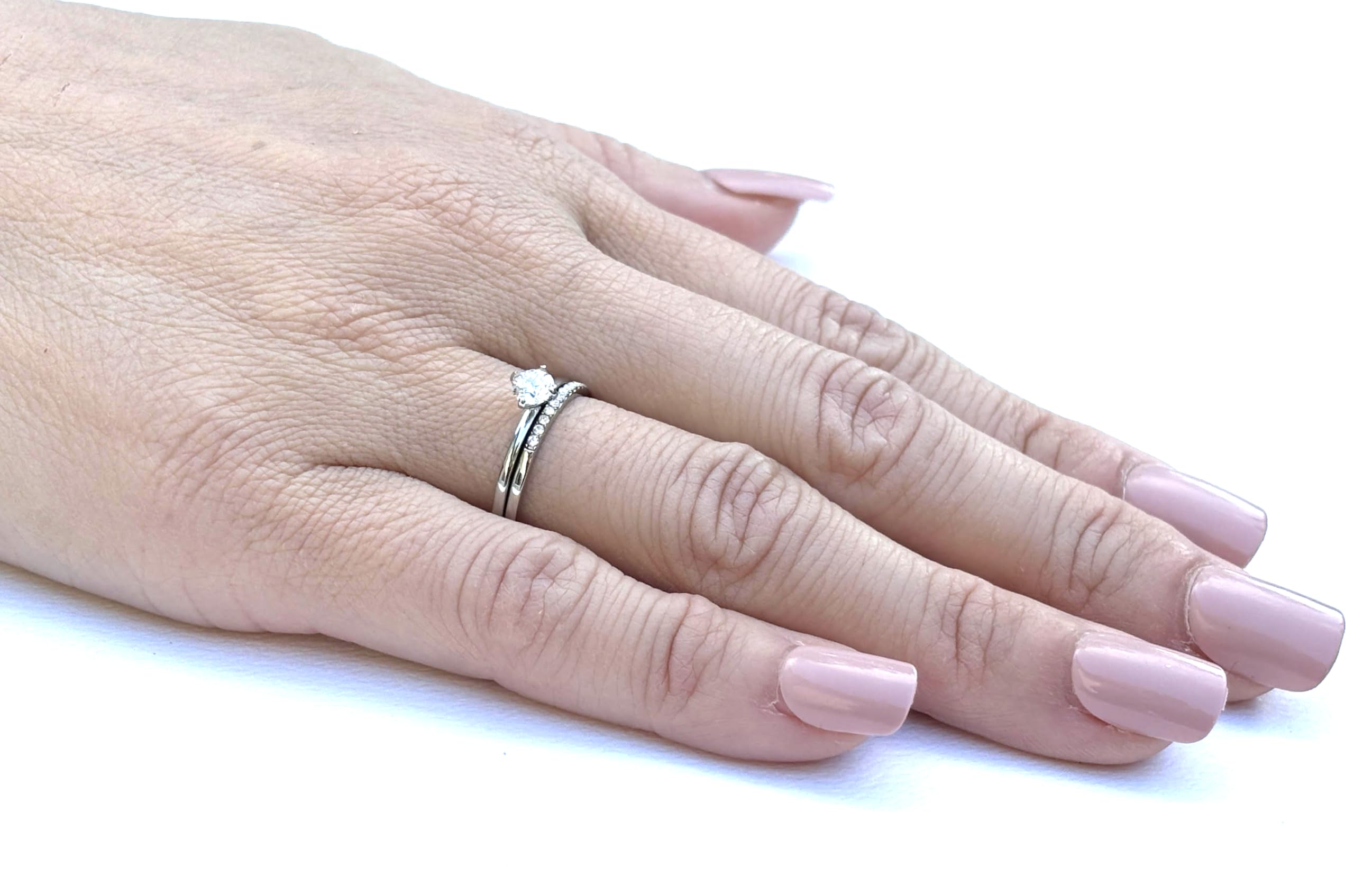 Lanyjewelry 4x4mm Round Clear CZ Stainless Steel Small Delicate Thin Band Ring Set - SIZE 7