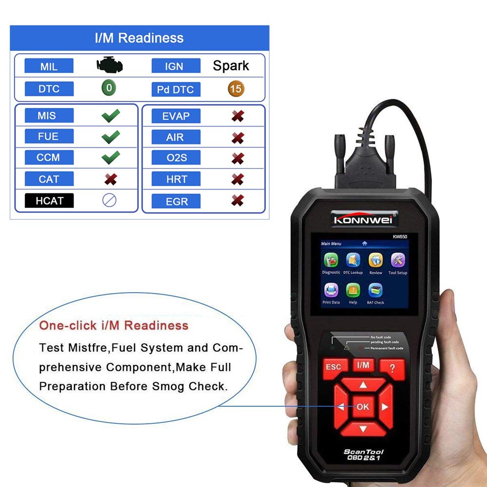 KONNWEI Auto OBD2 Scanner Professional Car OBD II Scanner Diagnostic Fault Automotive Code Reader Check Engine Light EOBD Scan Tool for All OBDII Protocol Cars Since 1996(KW850) Black
