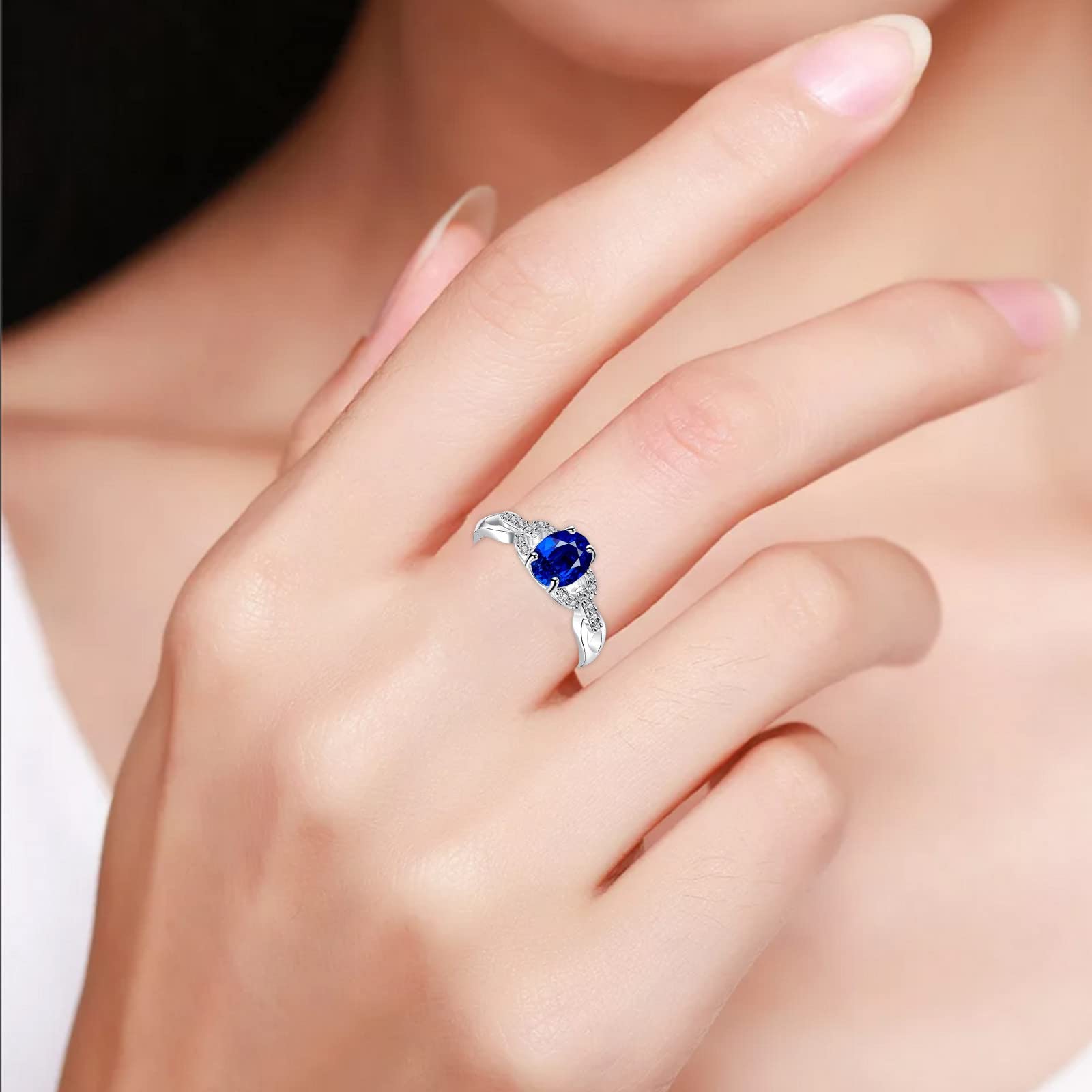 QINGWEI Oval Ruby Band Ring for Women Wedding Engagement Proposal Diamond Ring Birthday Valentine's Jewelry Gift for Mom Girlfriend