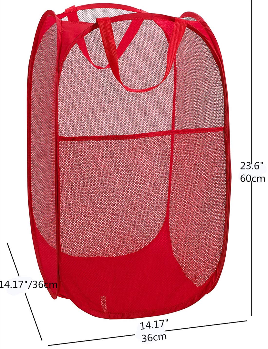 Portable Large Rectangle Laundry Basket with Carry Handles Big Heavy Duty Pop Up Nursery Clothes Hamper Folding Mesh Room Organizer Storage Red