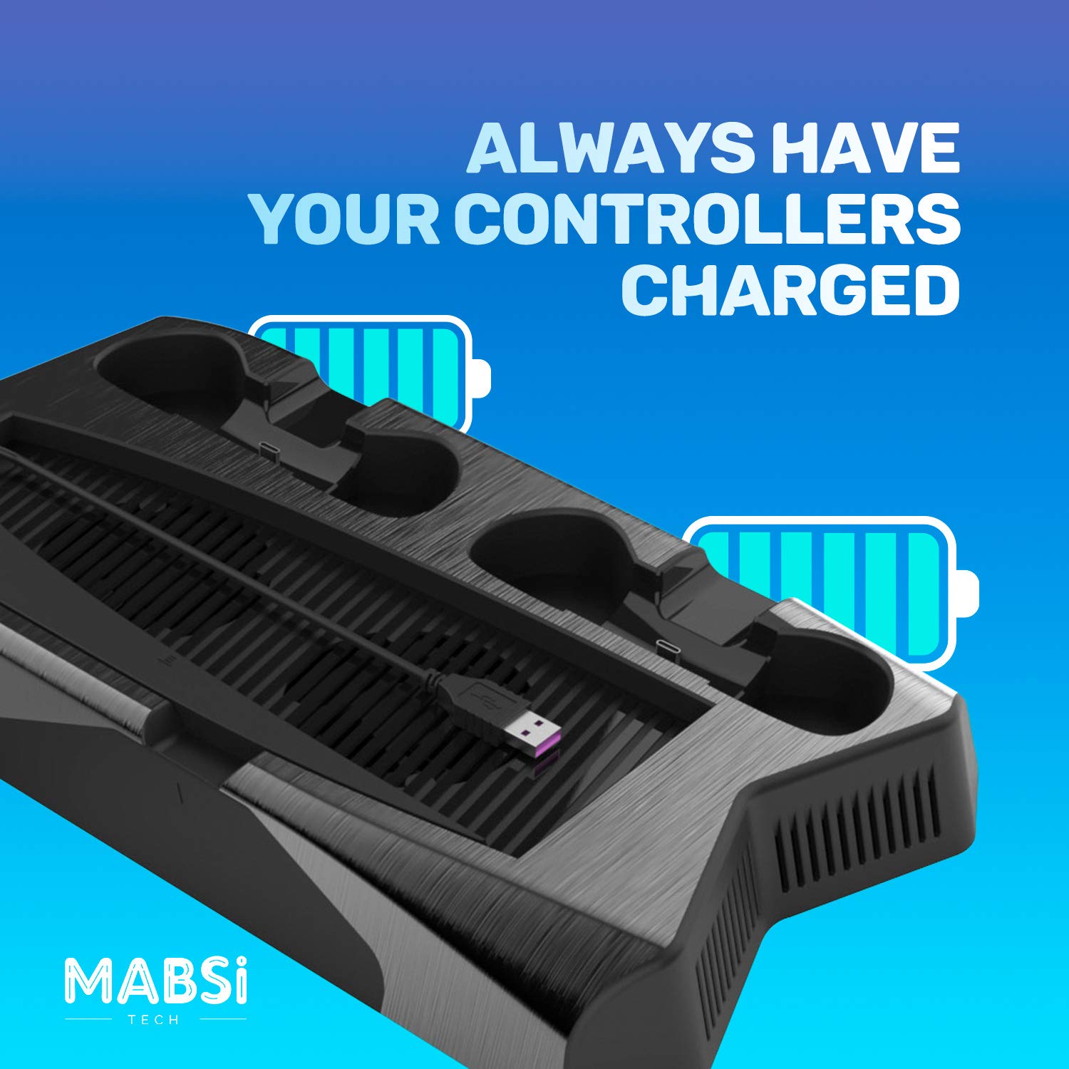 Mabsi Tech PS5 Cooling Station, Stand Fan for Playstation 5, Vertical Cooling Fan Station PS5 and Charger Dock Station and 14 Game Slots