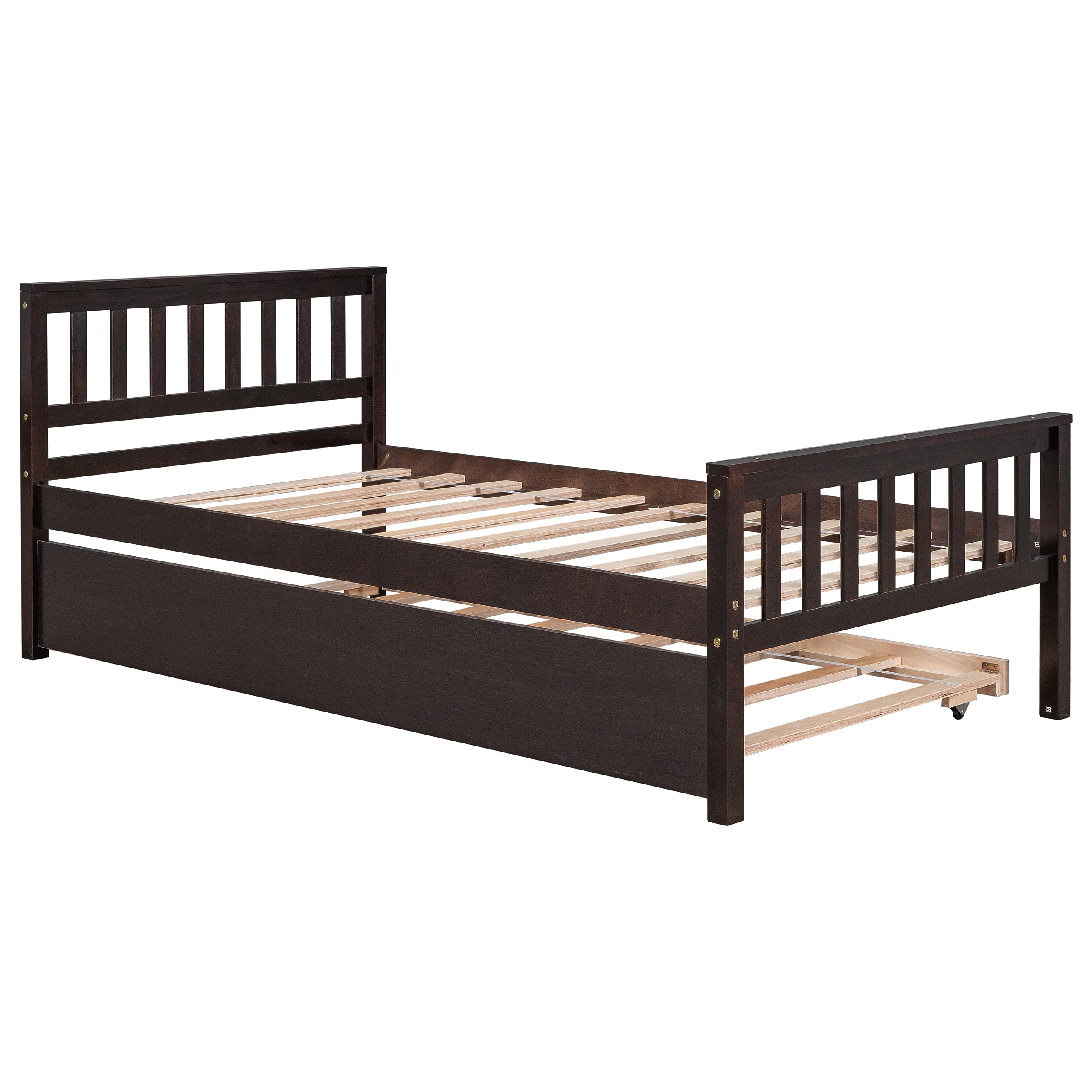 Lifeand Twin Bed with Trundle, Platform Bed Frame with Headboard and Footboard, for Bedroom Small Living Space,No Box Spring Needed,Espresso