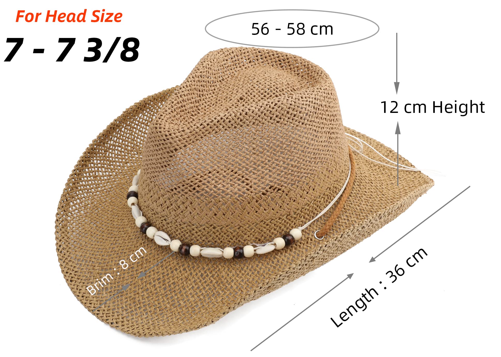 Melesh Adult Sun Straw Western Cowboy Hat Colored (Rice)