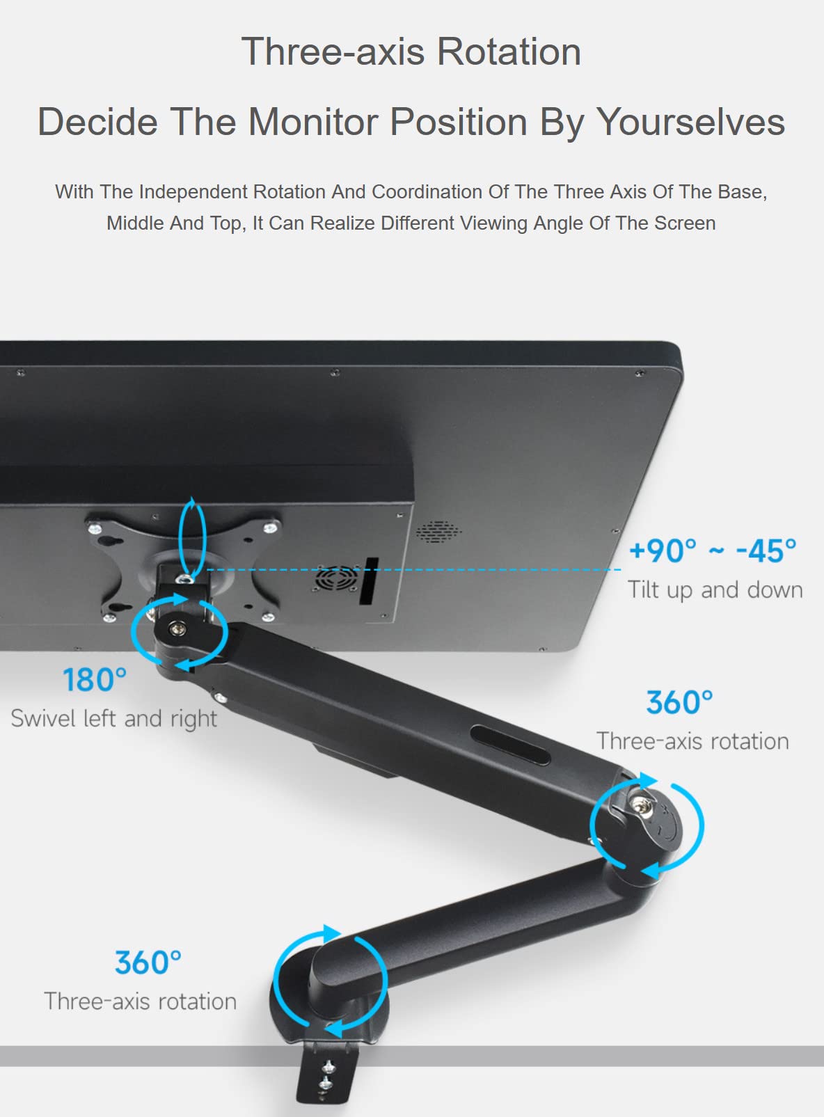 XYGStudy Gas Spring Monitor Stand Arm for 17~30 Inch Display Monitor Screen LCD Free Height Adjustment Support Multi-Angle Rotation and Expansion