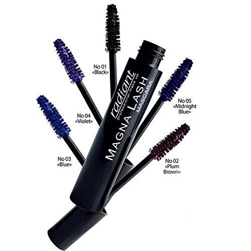 Radiant Professional Magna Lash Mascara, Volume and Curl, Silicone Brush, Deep Color, Smudge Proof, Lengthening Lashes, Cruelty Free, Natural Wax For Healthy Eyelashes, 0.43 ounces, Violet