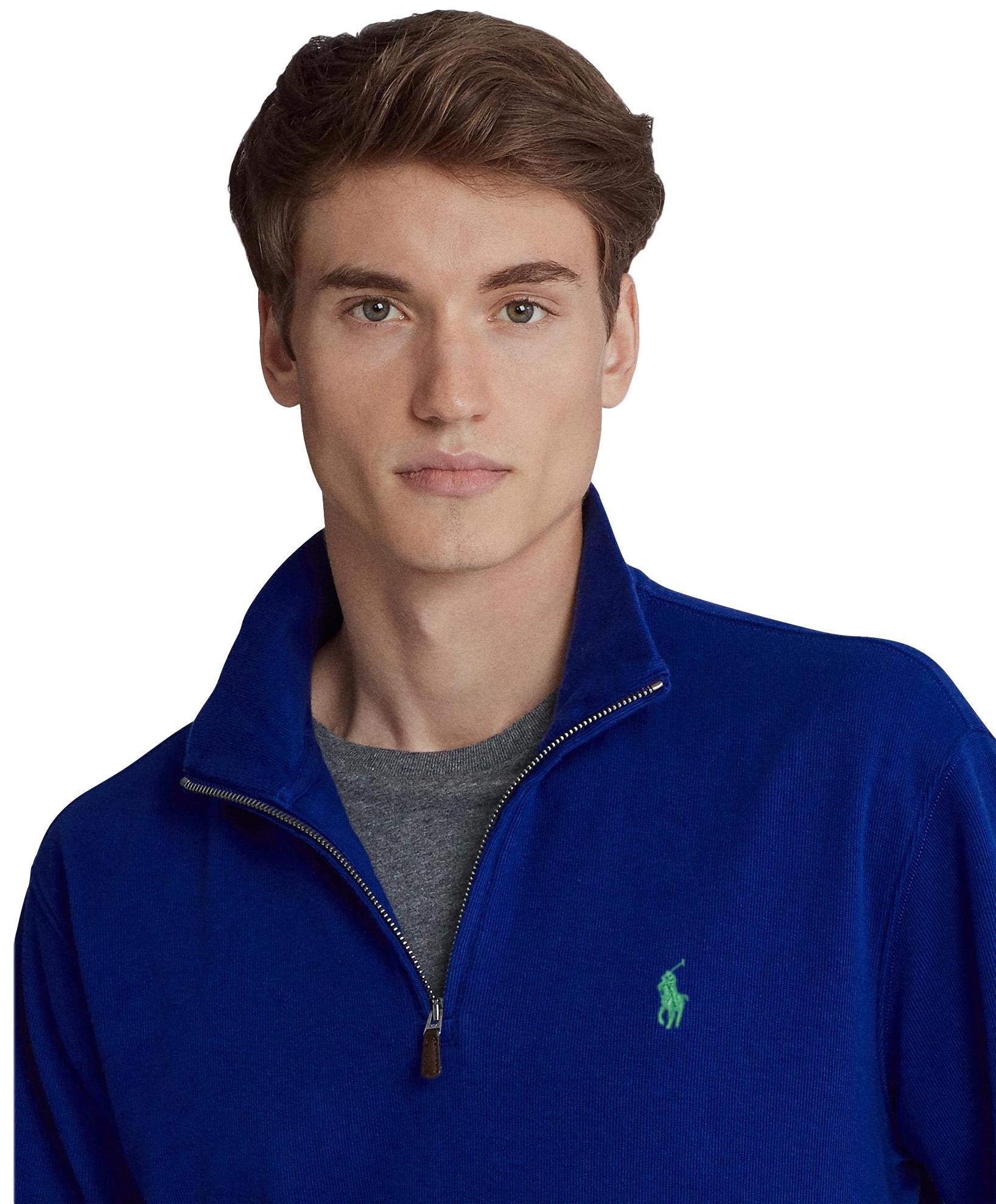 Polo Ralph Lauren Mens Half Zip French Rib Cotton Sweater (M, SapphireBlue)
