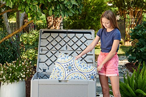 Rubbermaid Medium Resin Outdoor Storage Deck Box (74 Gal), Weather Resistant, Gray, Deck Organization for Home/Backyard/Pool Chemicals/Toys/Garden Tools/Porch/Patio Cushions