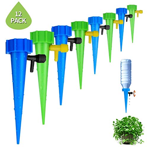 LYF Plant Self Watering Spikes Devices, Automatic Watering Spikes System with Slow Release Control Valve Switch Self Irrigation Watering Drip, Upgrade Design with Anti-Tilt Bracket… (A)
