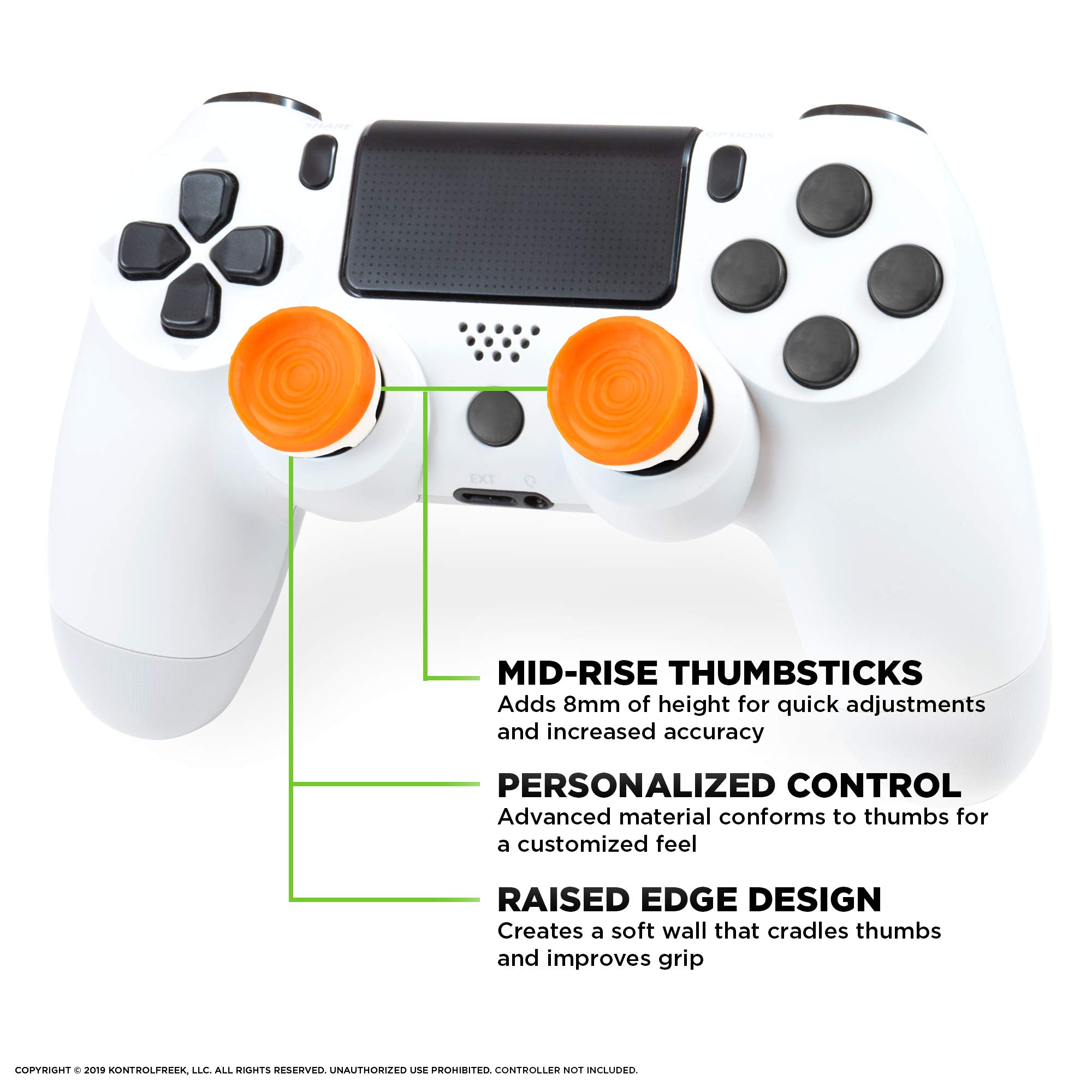 KontrolFreek Rush Performance Thumbsticks for PlayStation 4 (PS4) and PlayStation 5 (PS5) | Performance Thumbsticks | 2 Mid-Rise, Concave | Orange/White