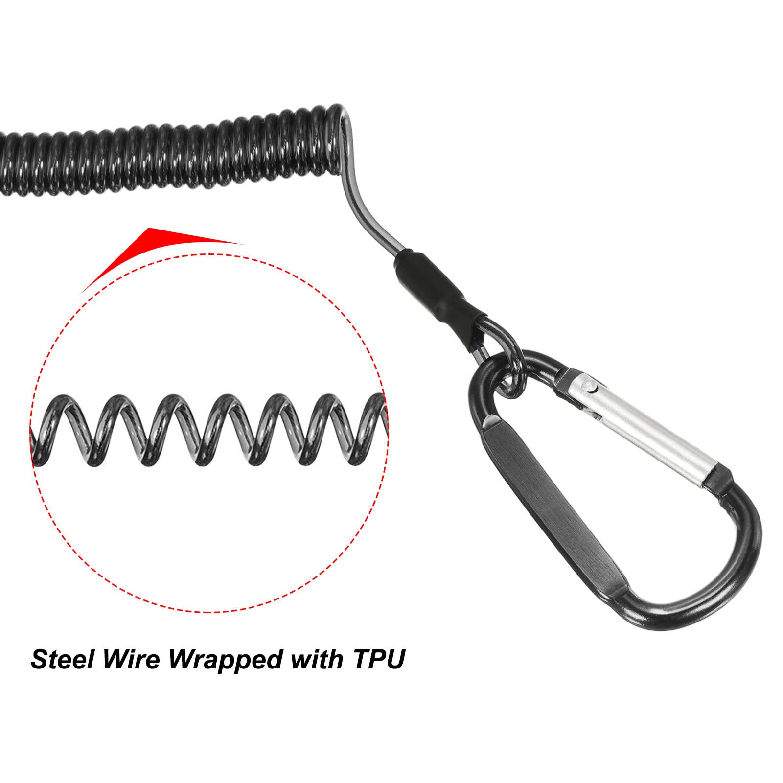 PATIKIL 4.9ft Fishing Tool Lanyard, 6 Pack Safety Cord Spiral Lanyard Tether Retractable with Metal Clip Keychain for Boating Kayak, Clear Black