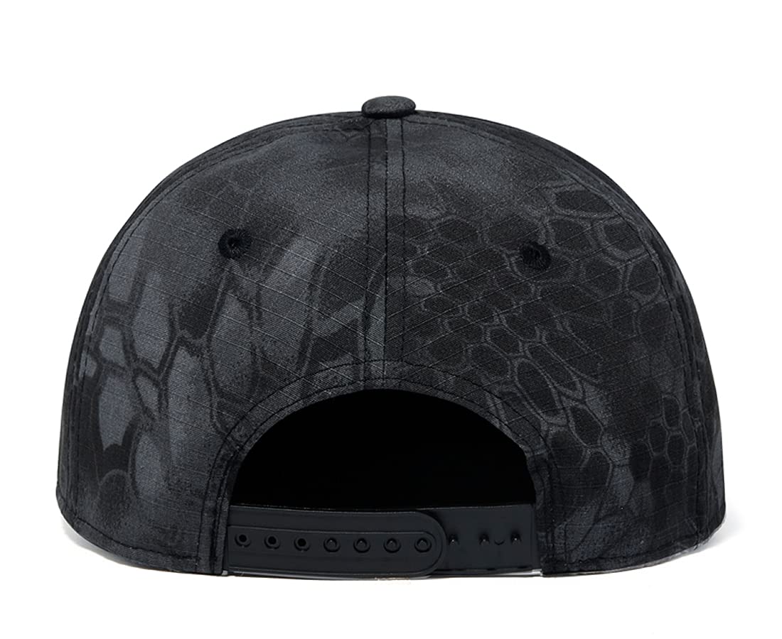 Quanhaigou Cool Snapback Hat Hip Hop Flat Bill Visor Cap - Black Grey Camo Unisex Adult Adjustable Baseball Hats (Black Grey)