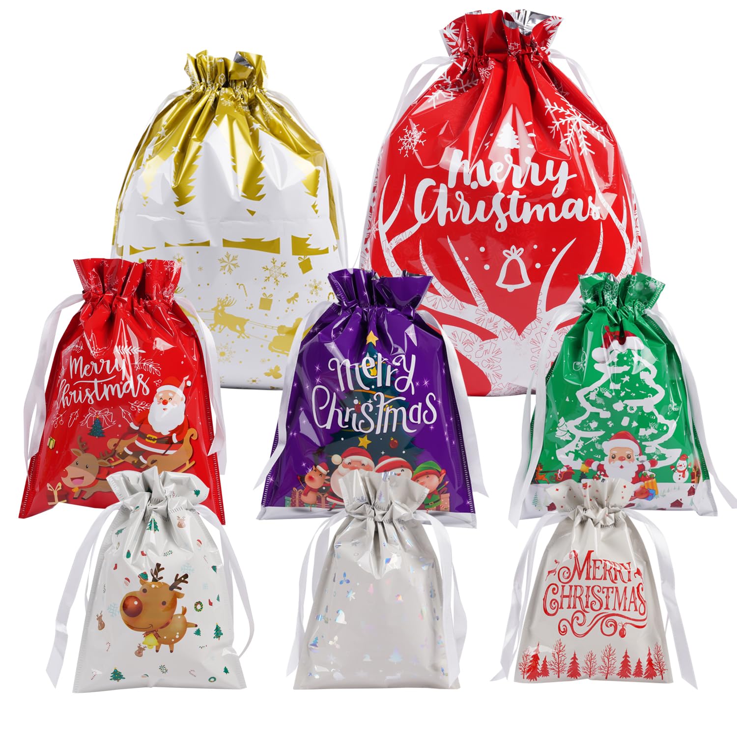 Lyforpyton 12 Pack 9.8" Medium Christmas Gift Bags With Tissue Paper