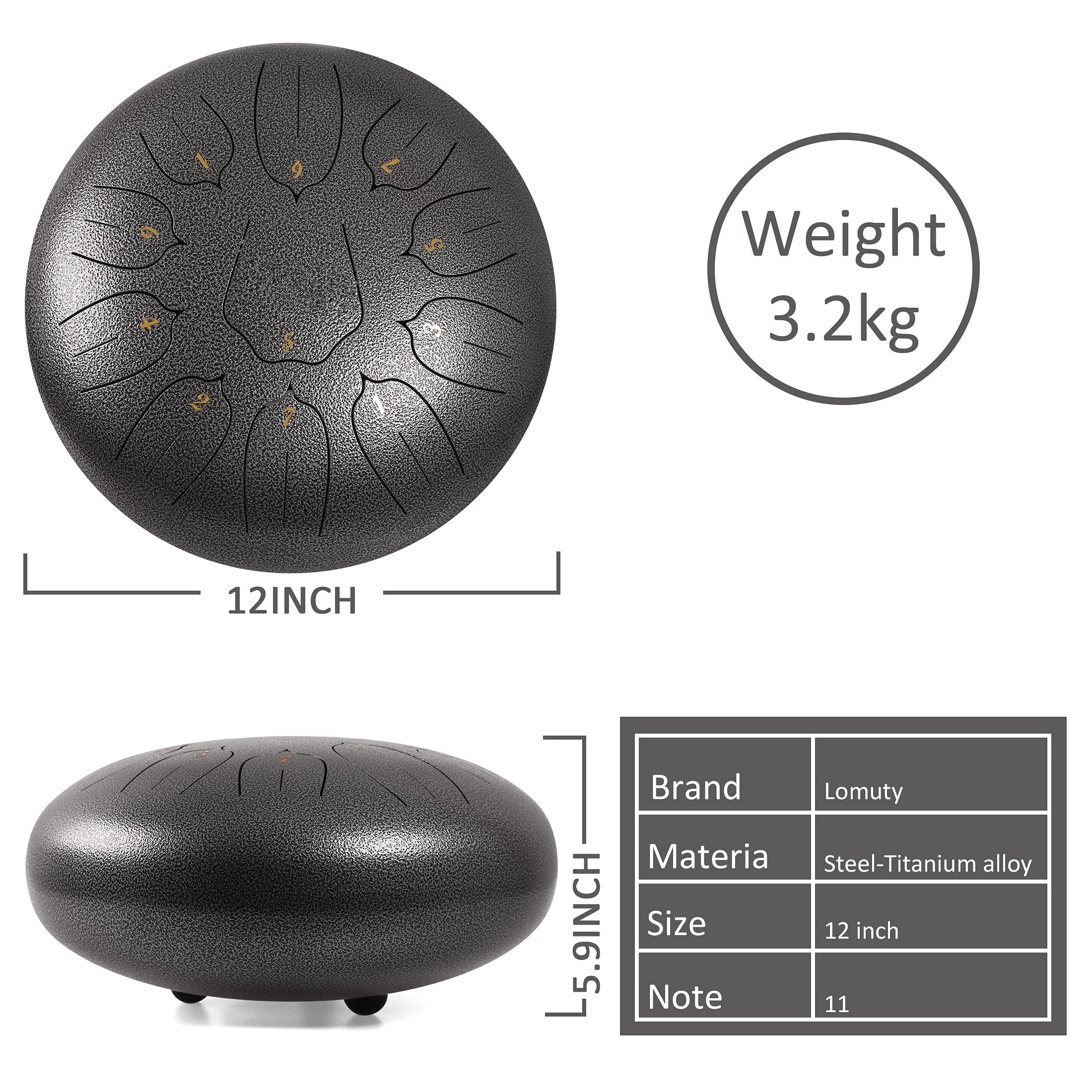 LOMUTY Steel Tongue Drum - Percussion Instrument -Handpan Drum with Bag, Music Book, Mallets, Finger Picks