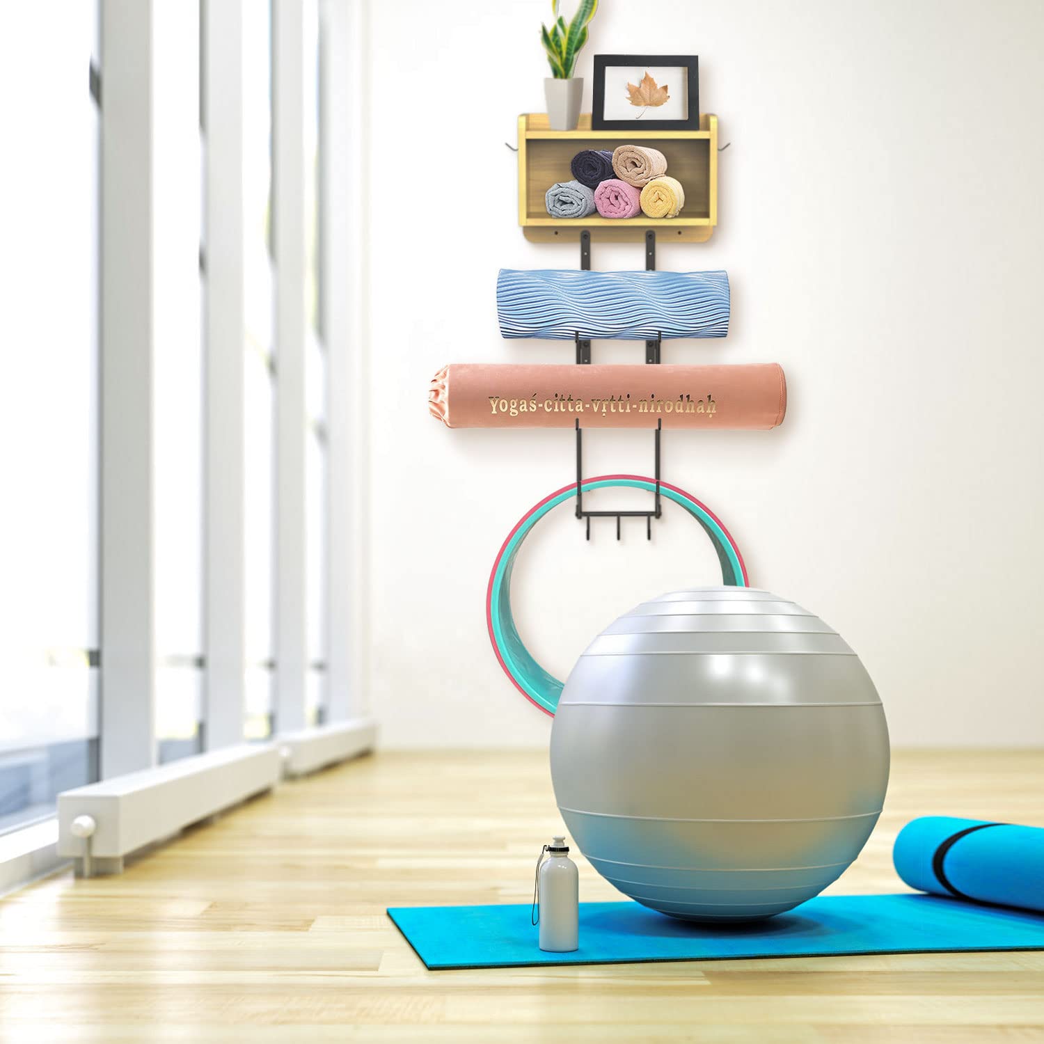 Naisi_US Multi-Functional Home Gym Yoga Mat Wall Mount Rack Shelf Organizer - Ideal Accessories for Peloton, NordicTrack, and Echelon